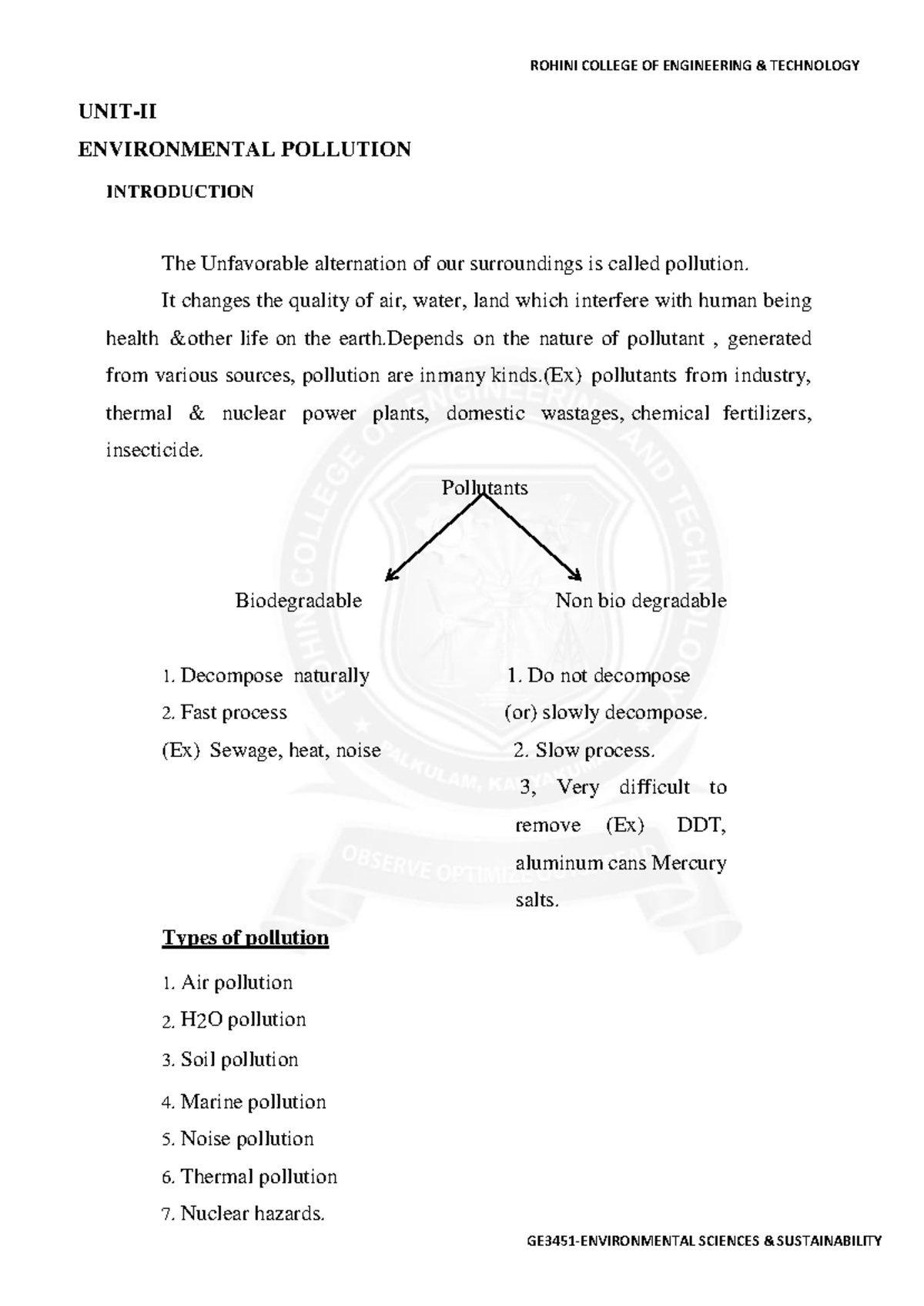 Unit2 - notes for cs3591 - UNIT-II ENVIRONMENTAL POLLUTION INTRODUCTION ...