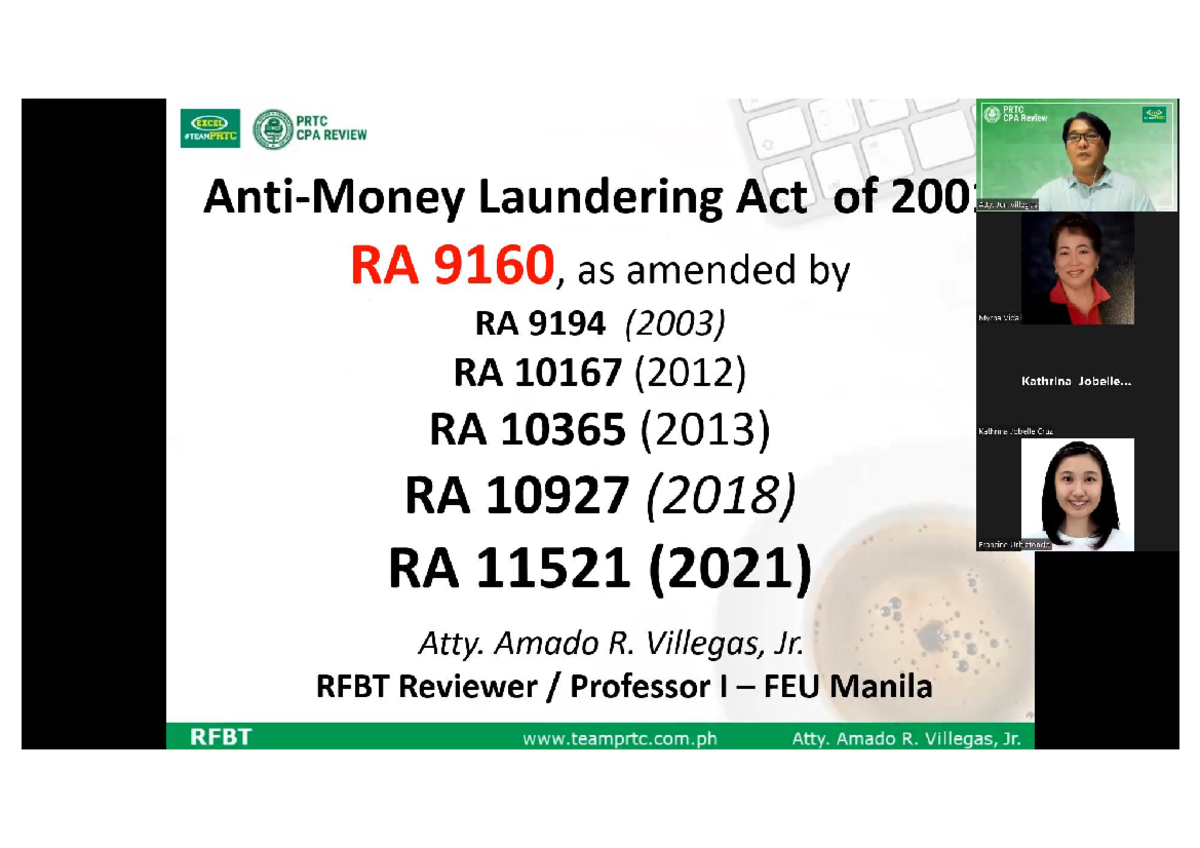 AMLA - One of Special Law - Accounting Information System - Studocu