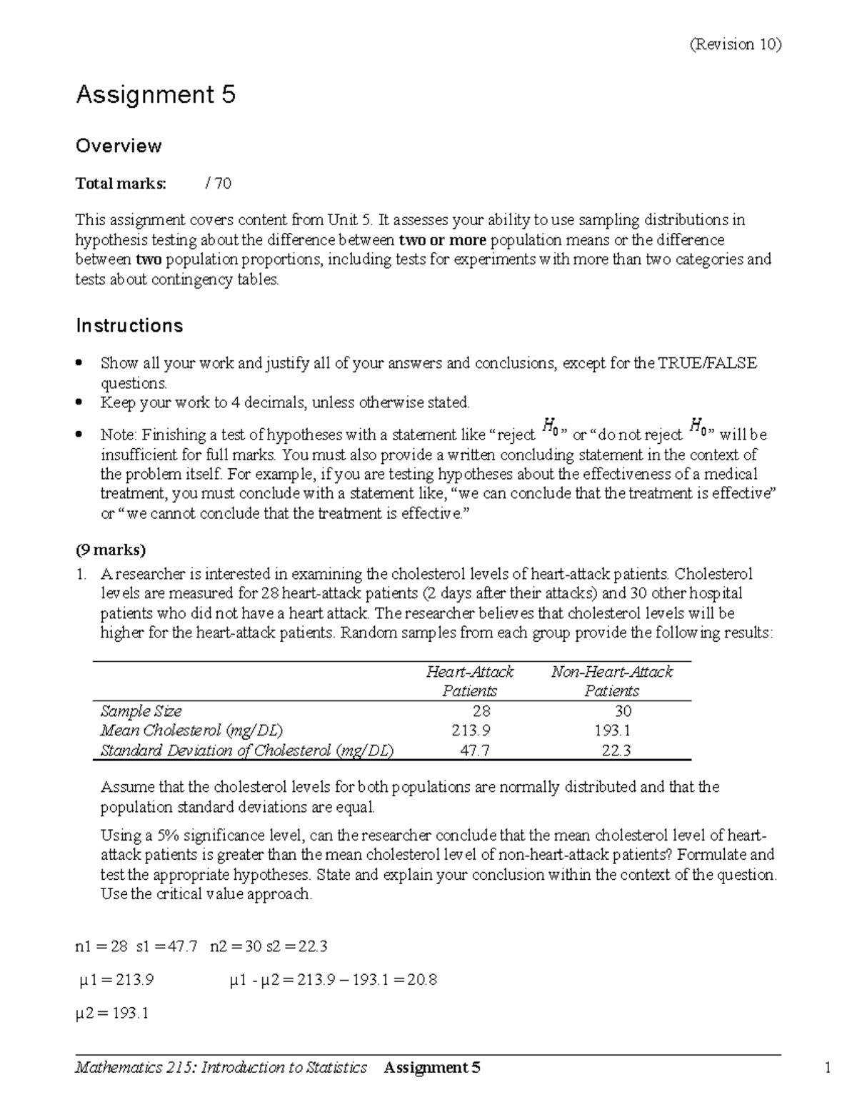 Math Assignment 5 - (Revision 10) Assignment 5 Overview Total marks ...