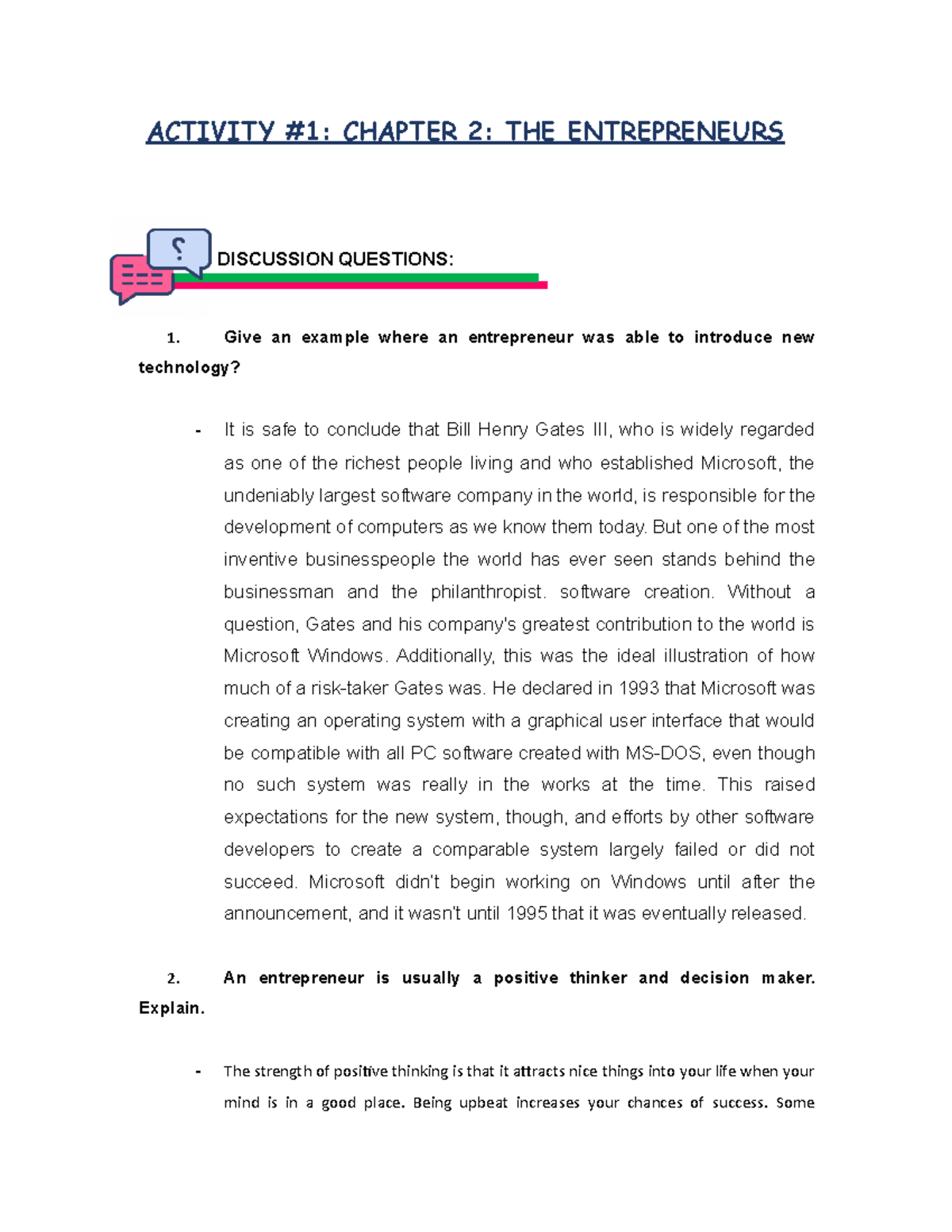 Activity 1 Chapter 2 THE Entrepreneurs_THC009 - ACTIVITY #1: CHAPTER 2 ...