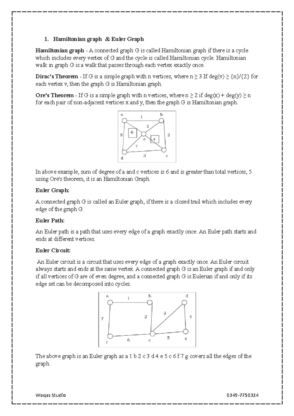 Graph Theory (CS-601) - Hamiltonian graph & Euler Graph Hamiltonian ...