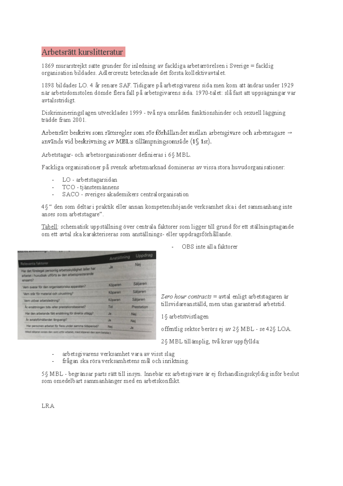 Rättssystem - Föreläsningsanteckning - Arbetsrätt kurslitteratur 1869 ...