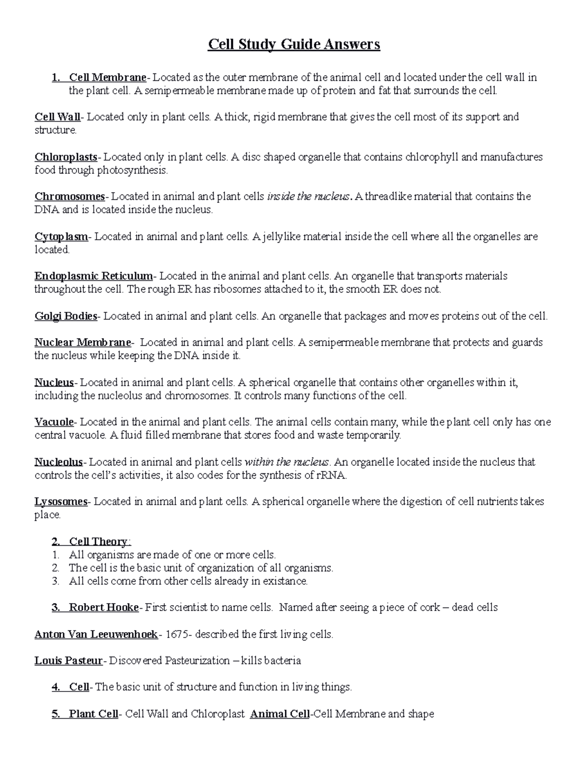 Cell study guide answers - Cell Study Guide Answers Cell Membrane ...