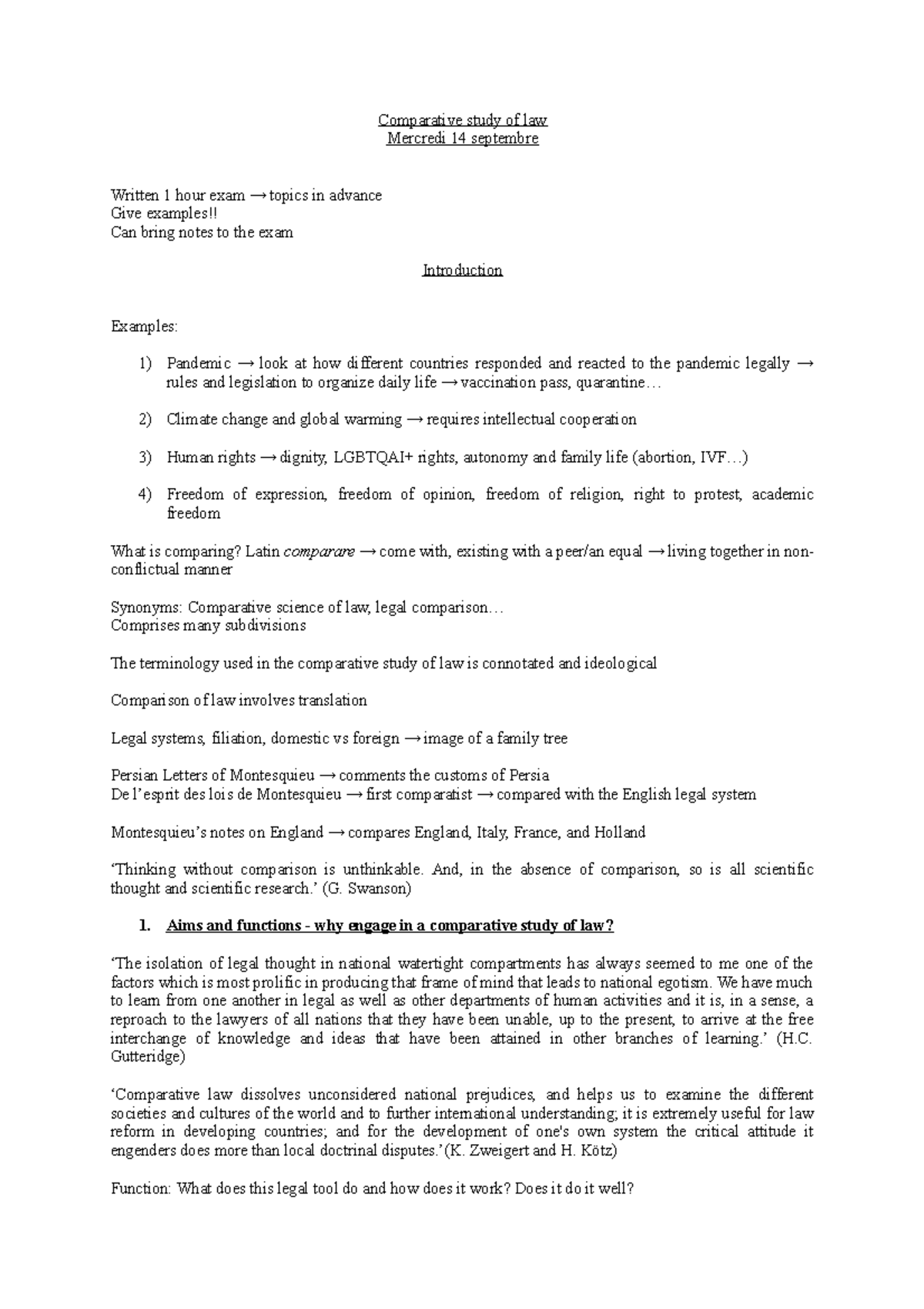Comparative law 1 - Comparative study of law Mercredi 14 septembre ...
