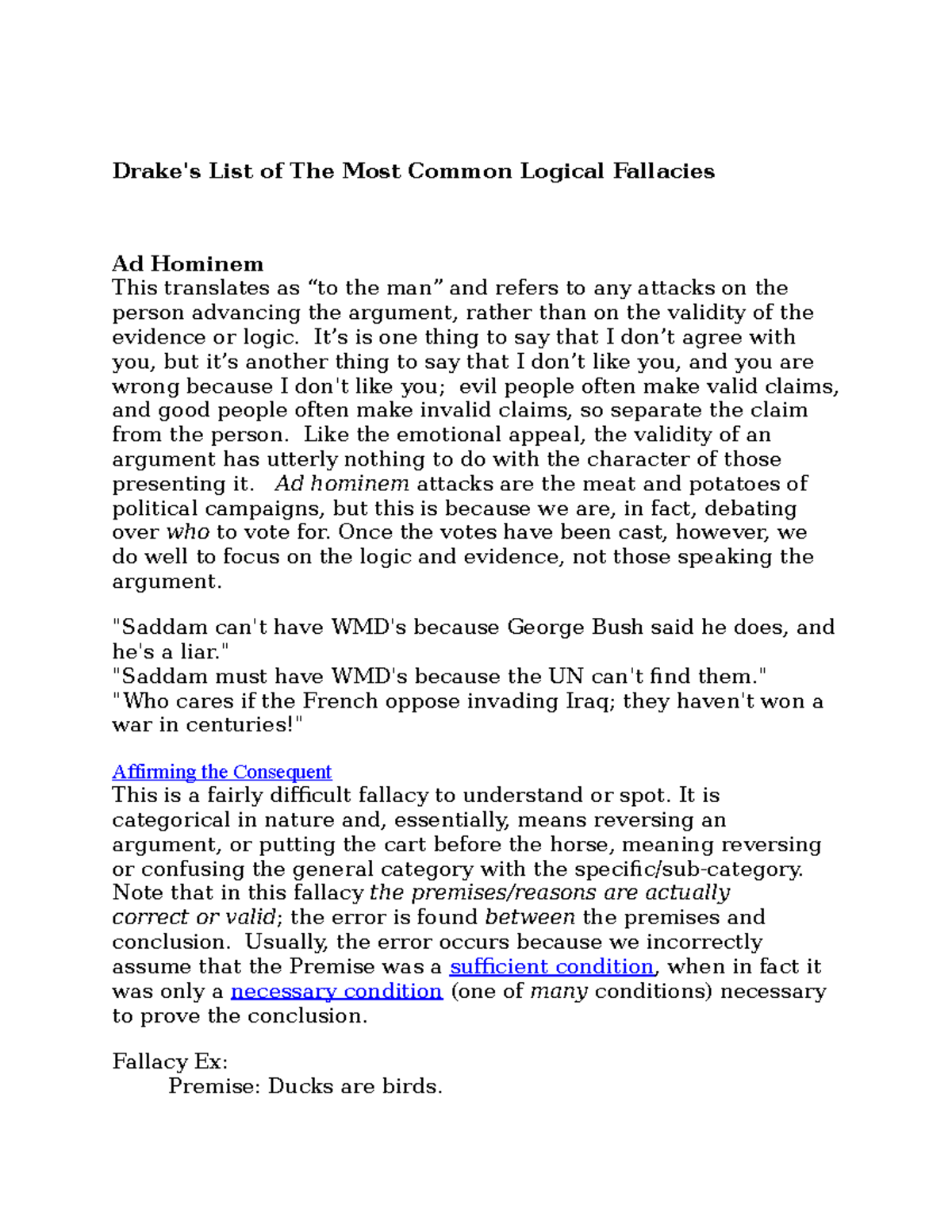 Most common fallacies - Lecture notes 1 - Drake's List of The Most ...