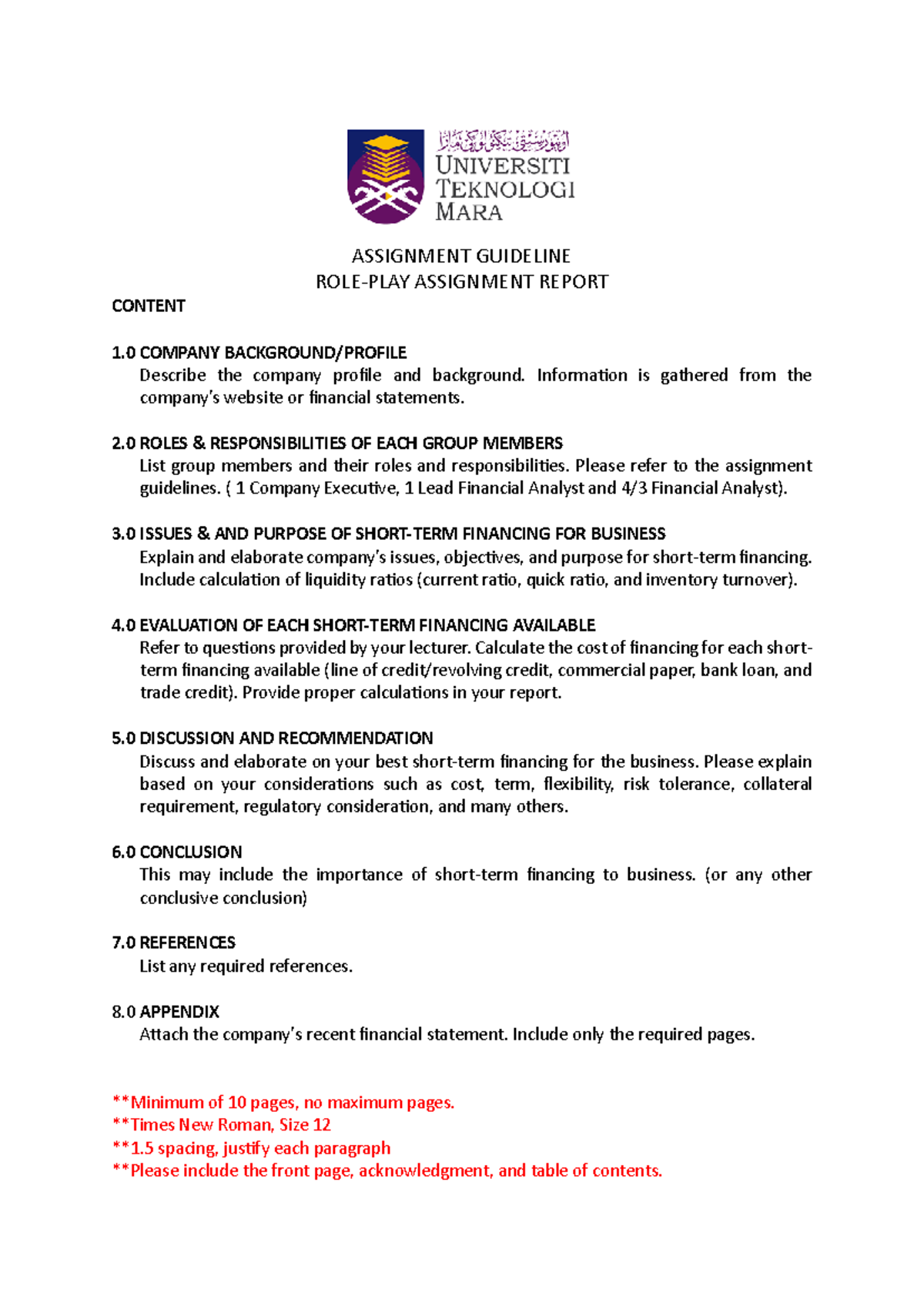 Assignment Guideline FIN242 - ASSIGNMENT GUIDELINE ROLE-PLAY ASSIGNMENT ...