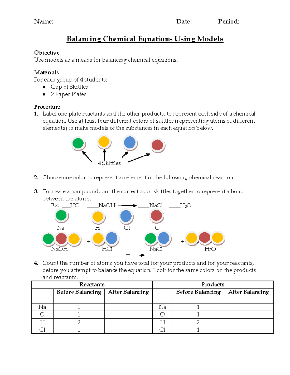 Balancing Chemical Equations Using Models 1 - Balancing Chemical ...