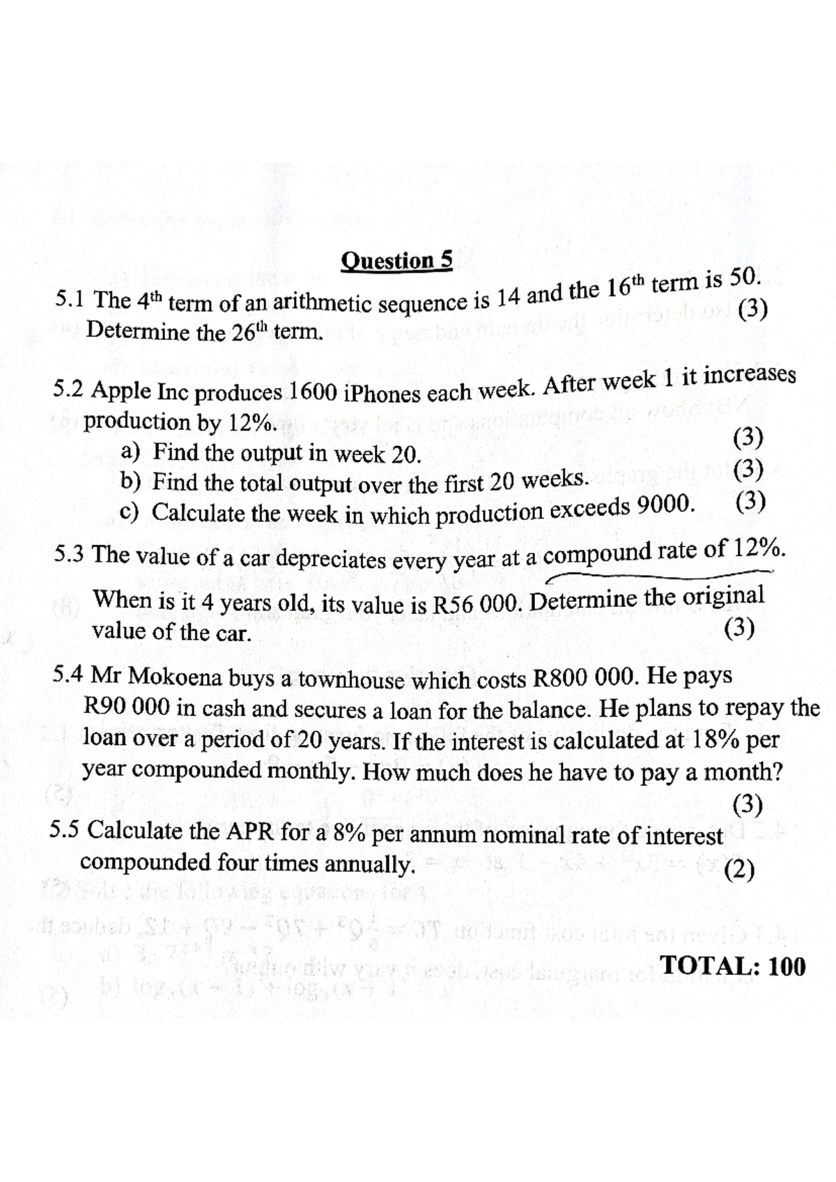 MTHS 129 - Exam paper - Question 5 5 The 4th term of an arithmetic ...