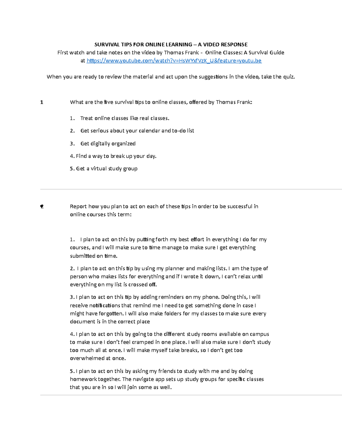 Survival tips - SURVIVAL TIPS FOR ONLINE LEARNING – A VIDEO RESPONSE ...