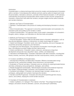 Characterization in AP Literature - Introduction: Characterization is a ...