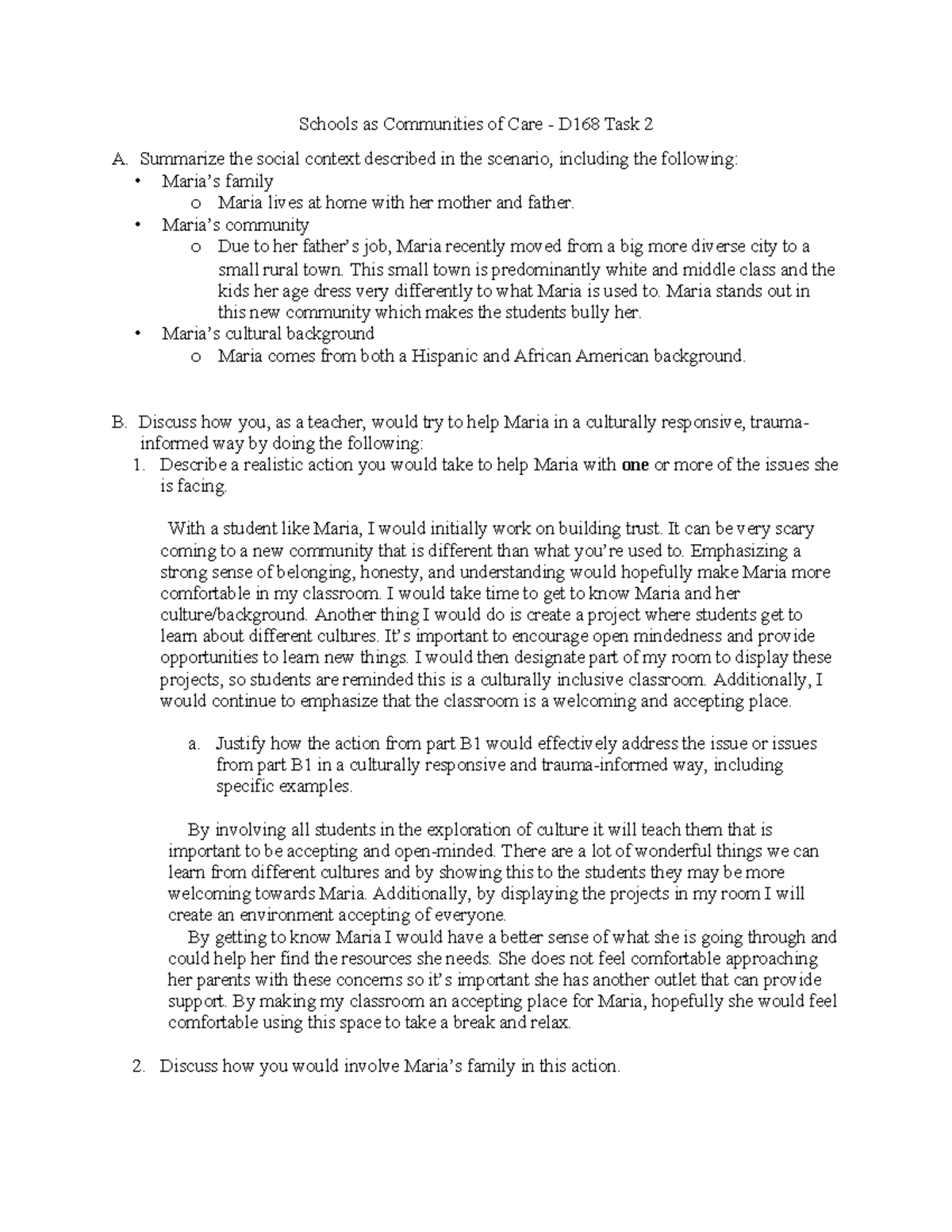 D168 Task 2 - Example of practice material for task 2. - Schools as ...