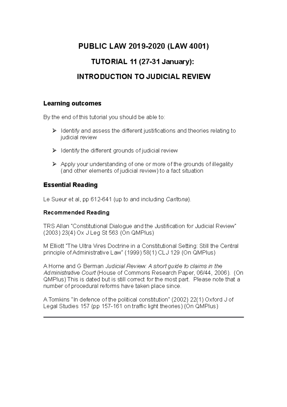 Public JR Tutorial - PUBLIC LAW 2019-2020 (LAW 4001) TUTORIAL 11 (27-31 ...