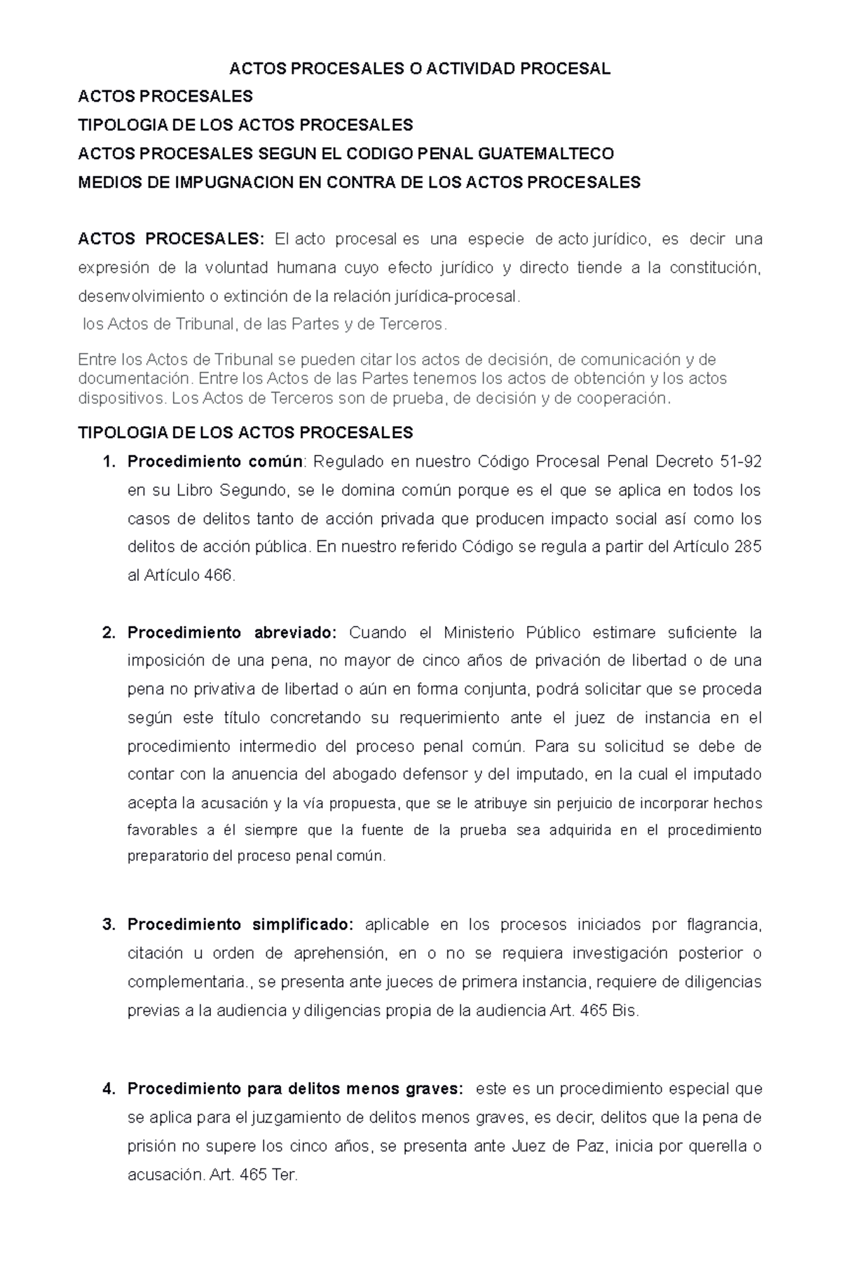 Actos procesales o actividad procesal y actos introductorios - ACTOS ...