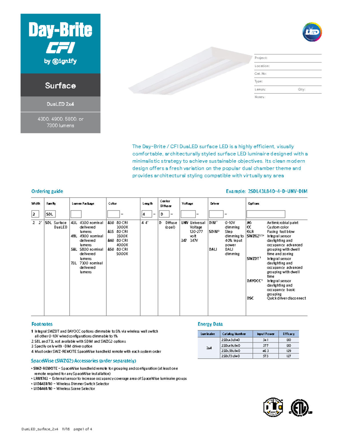 Dua LED-Surface-LED-2x4-Spec-Sheet Definitivo - The Day-Brite / CFI DuaLED surface LED is a ...