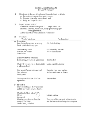 Lesson Plan in English grade 6Aand 6B Merralie Pactol - Lesson Plan in ...