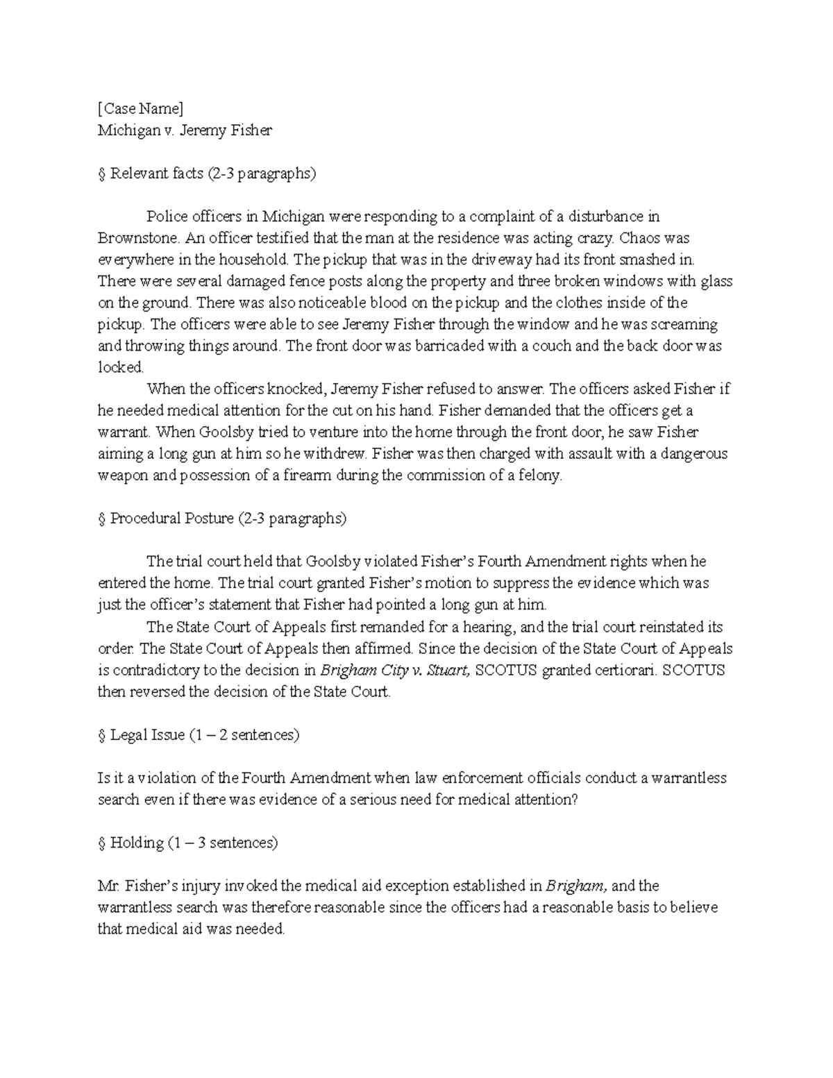 Case Brief Nine - Professor Wiles's class. Cases for class discussion ...