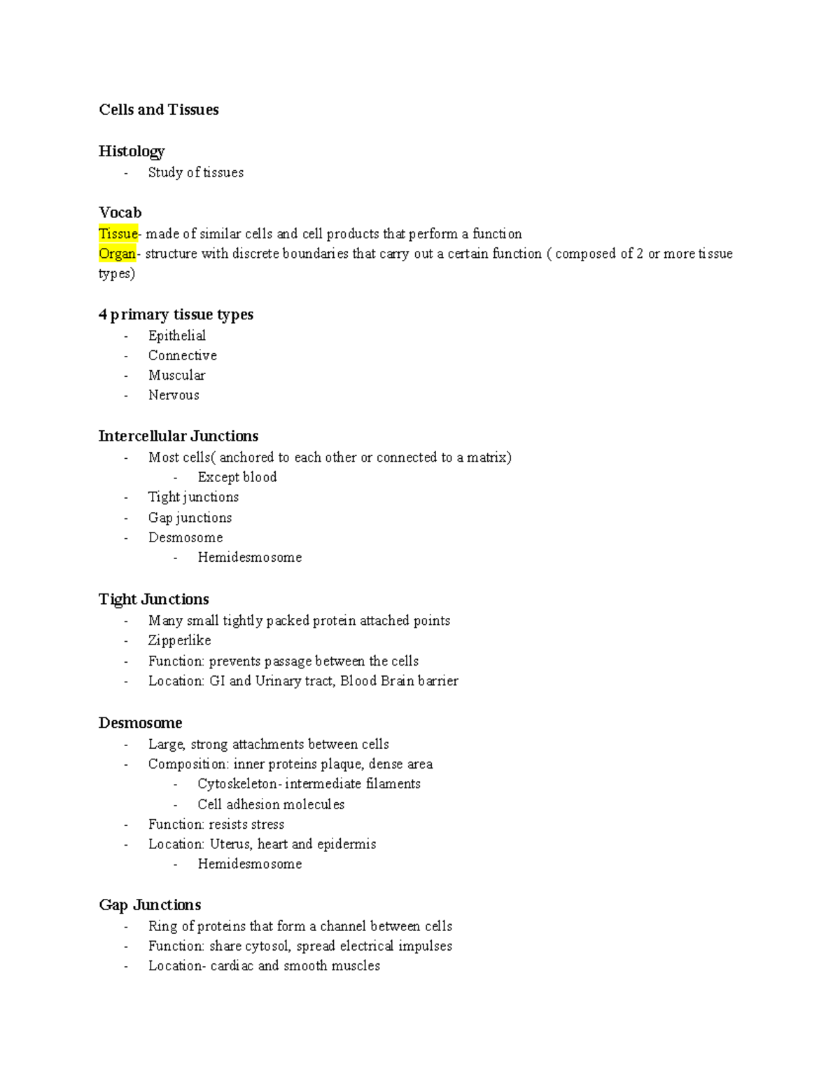 Human Anatomy Ch.2 Cells and Tissues notes - Cells and Tissues ...