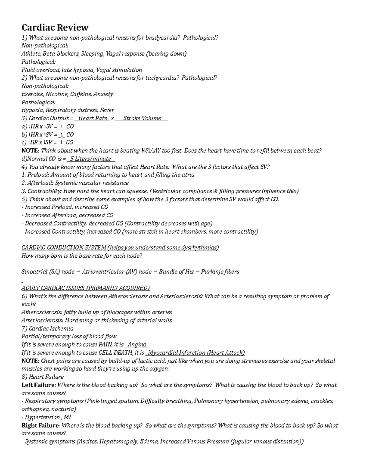 Cardiac-Review physiology - PHYS 150 - Humber College - Studocu