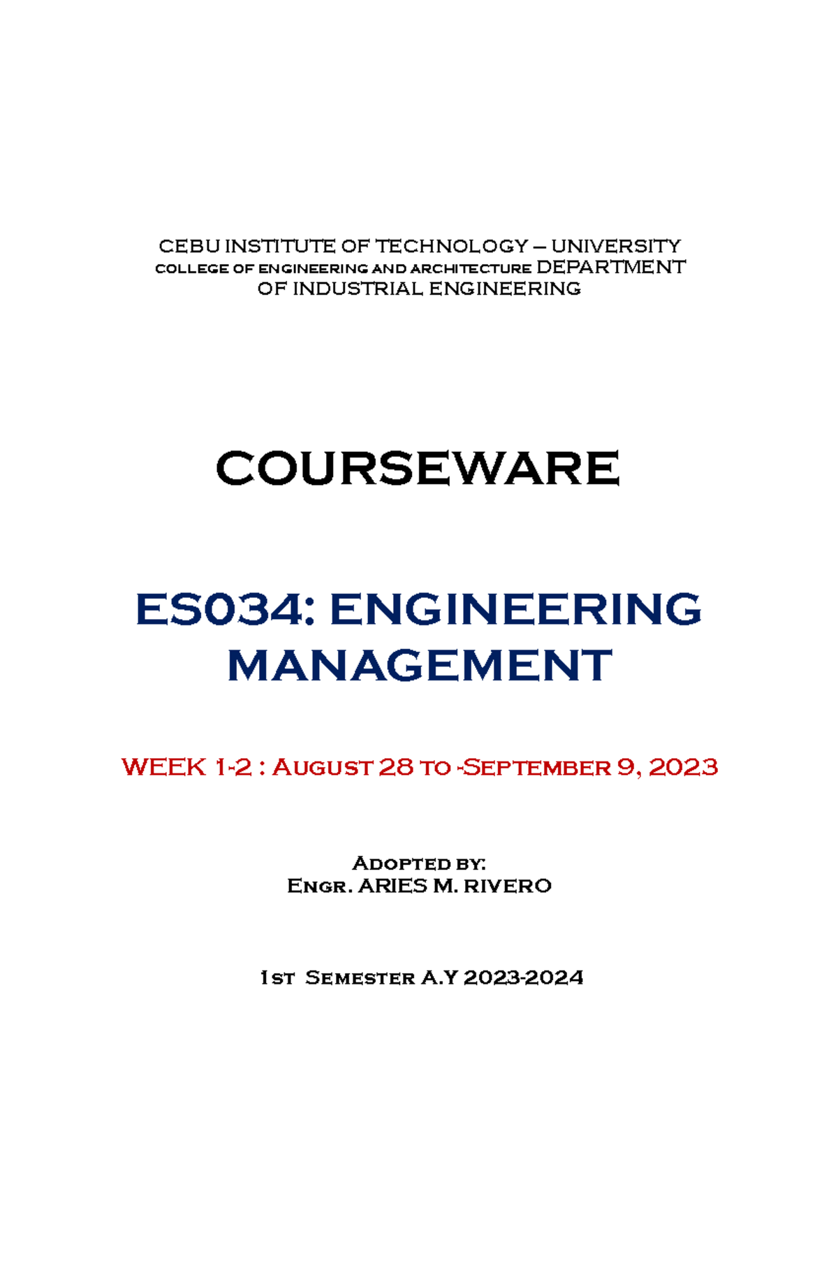 01 Courseware W1-2 - Engineering Management Lecture Notes - CEBU ...