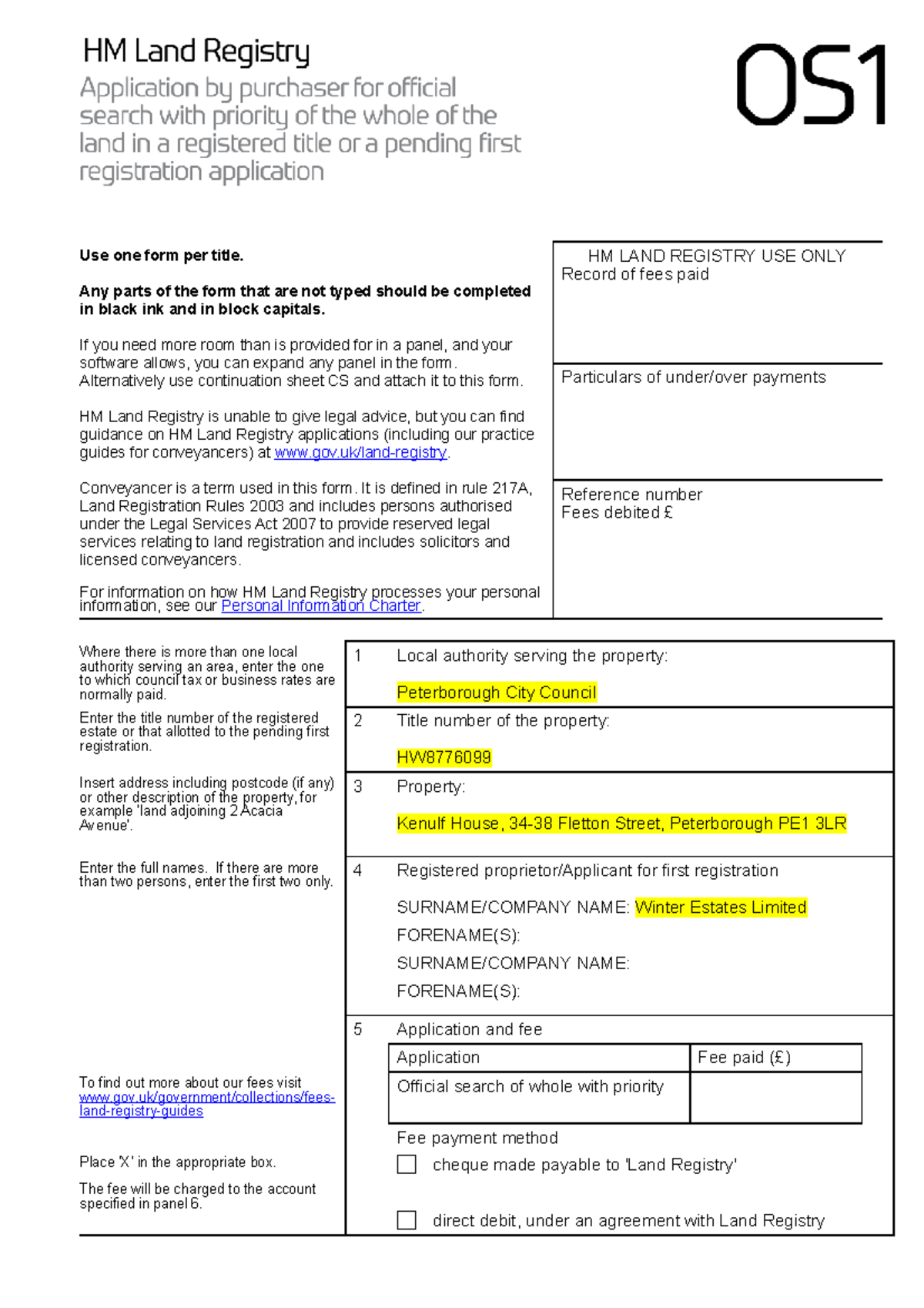 OS1 for Kenulf House - Use one form per title. Any parts of the form ...