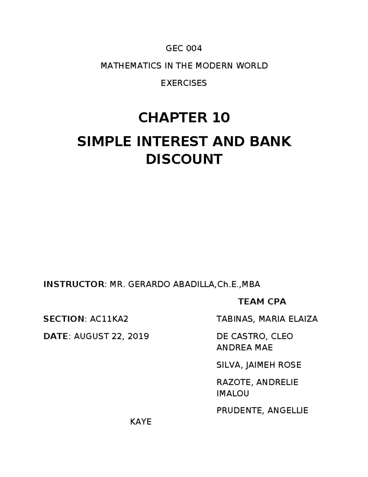 Chapter-10 MMW CPA - Sample Questions - GEC 004 MATHEMATICS IN THE MODERN WORLD EXERCISES ...