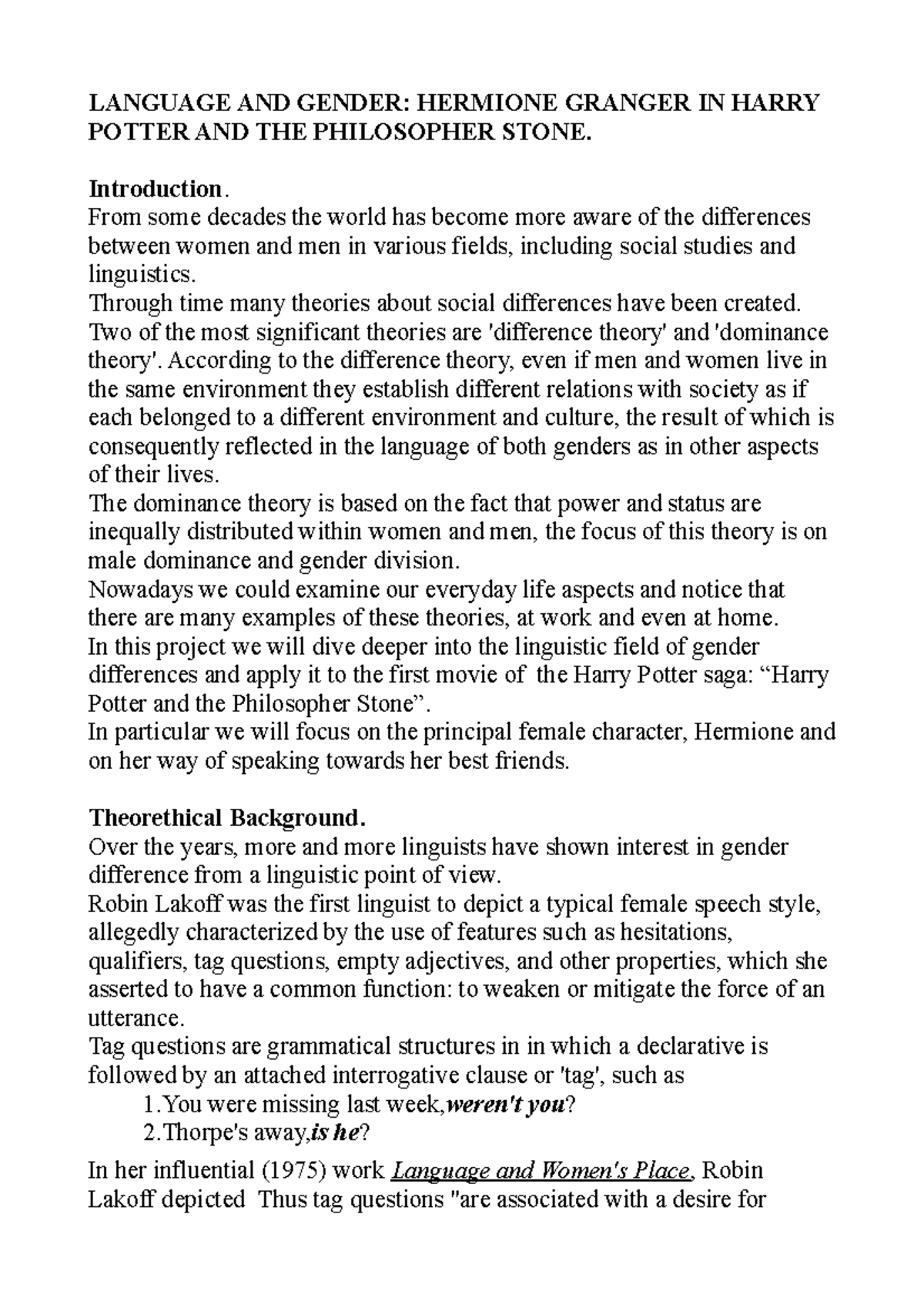 Hermione Granger - Language and Gender - gender differences in Harry ...