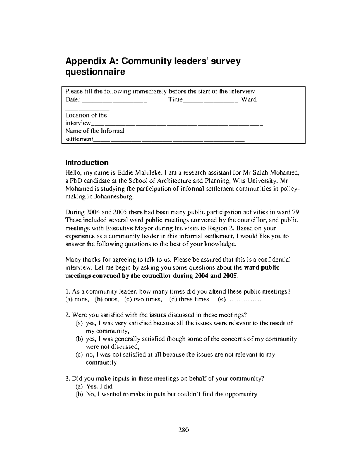 Appendices - Questions - Appendix A: Community leaders’ survey ...