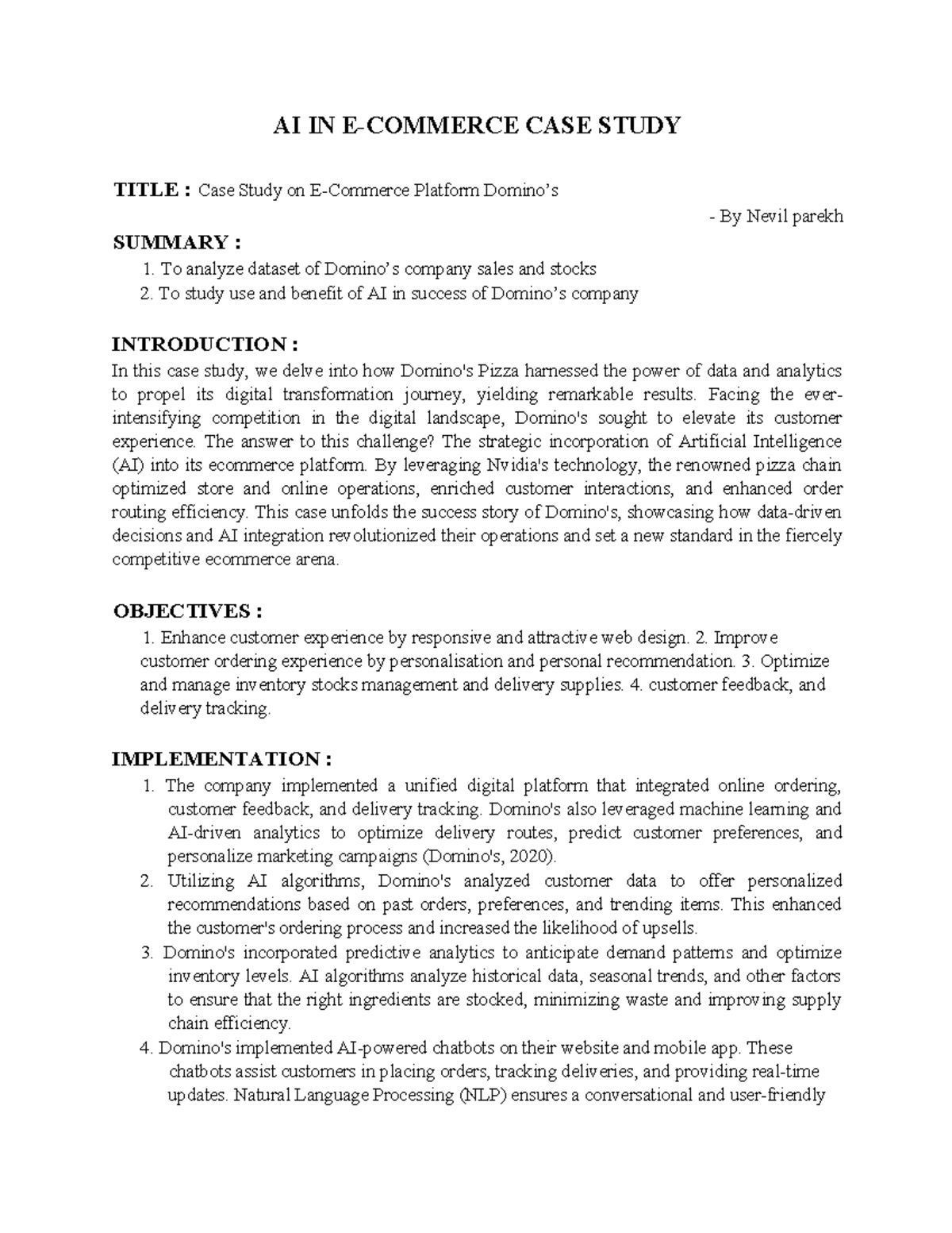 AI IN E- Commerce CASE Study-4 - AI IN E-COMMERCE CASE STUDY TITLE ...