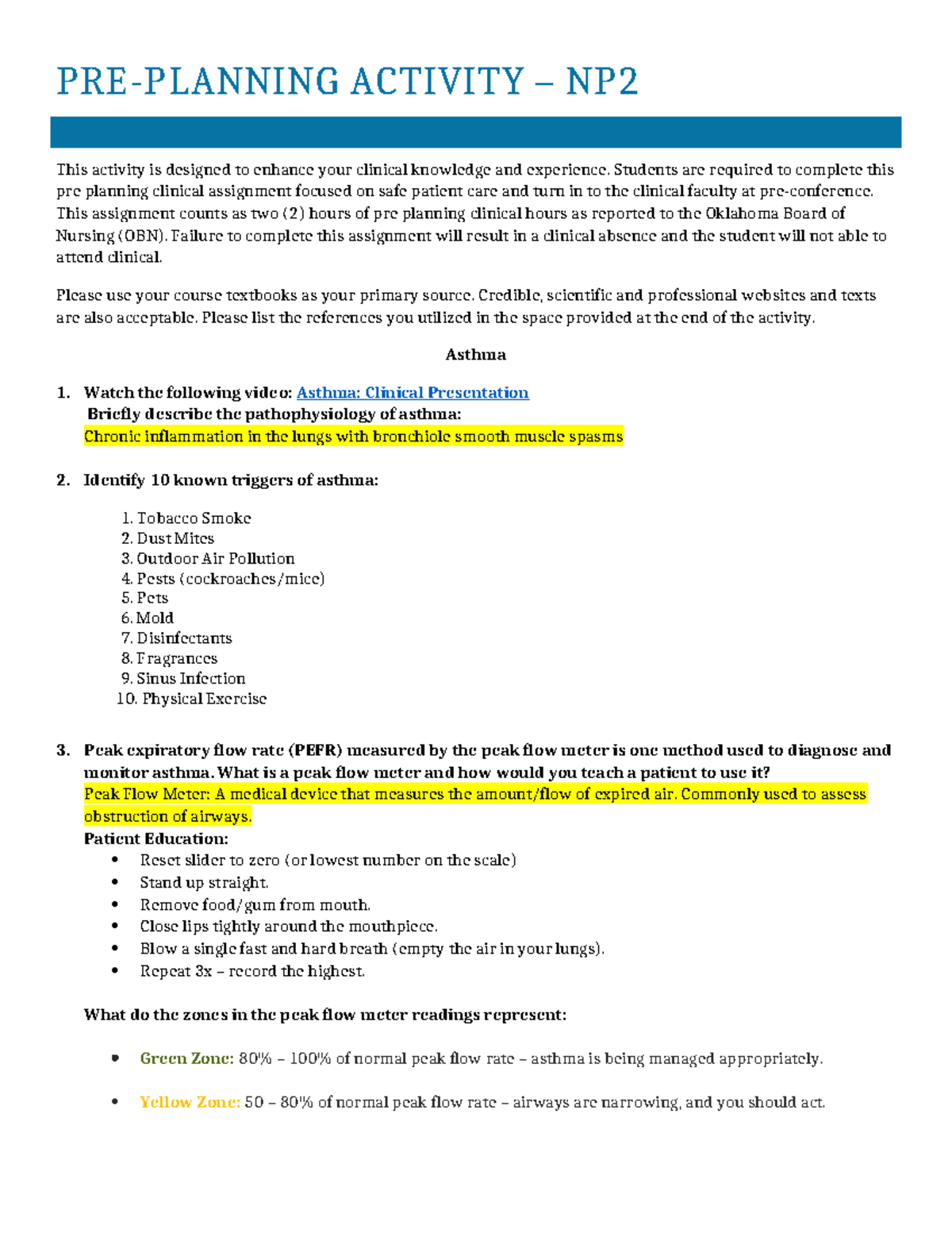 Pre-Plan Asthma - clinical - PRE-PLANNING ACTIVITY – NP This activity ...
