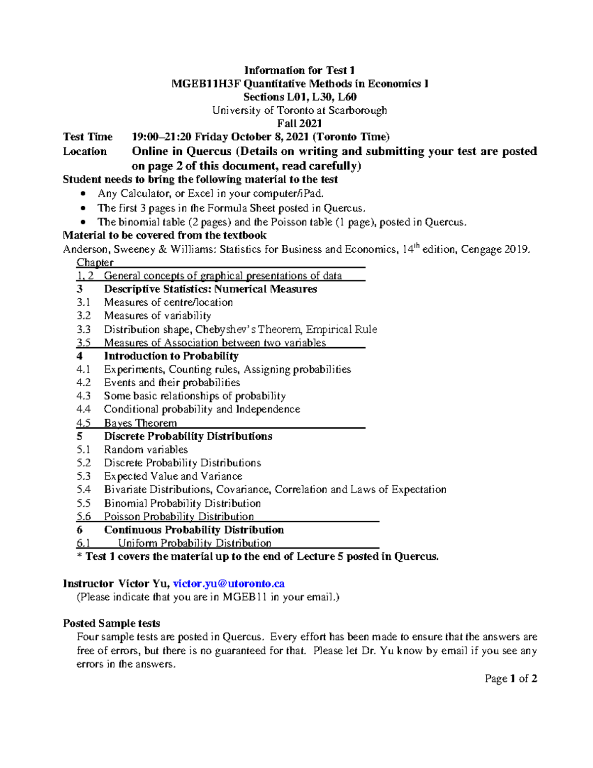 Term Test 1 Information - Page 1 of 2 Information for Test 1 MGEB11H3F ...