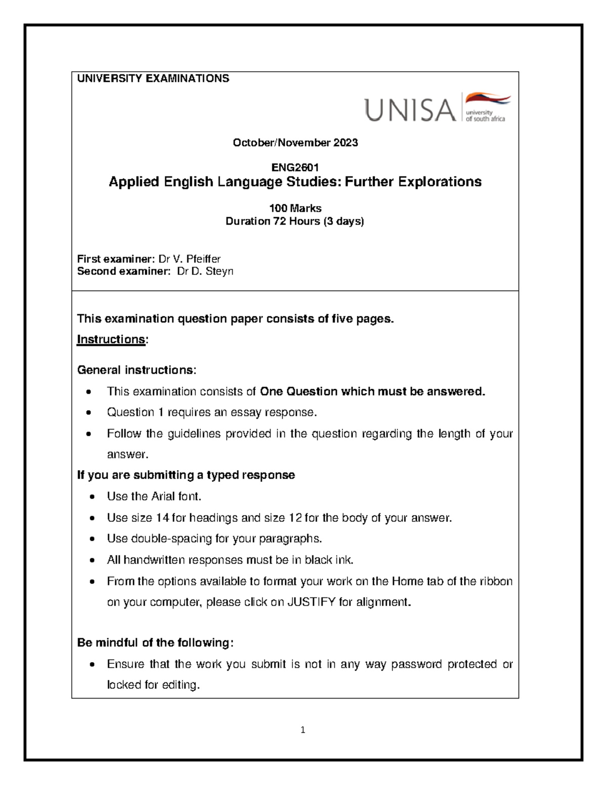 Oct Nov 2023 Paper - UNIVERSITY EXAMINATIONS October/November 2023 ENG ...