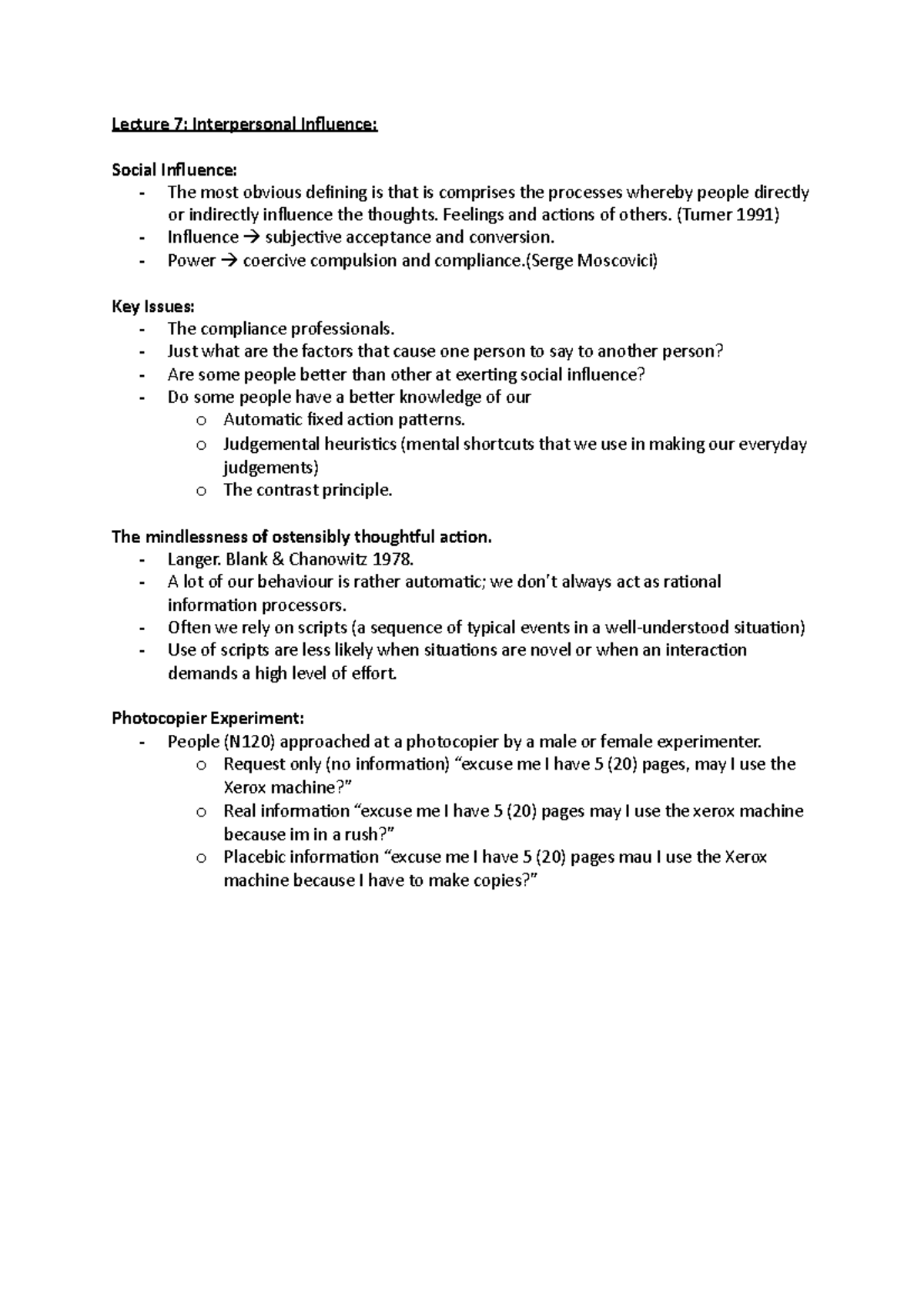 Lecture 7- Interpersonal Influence - Lecture 7: Interpersonal Influence ...