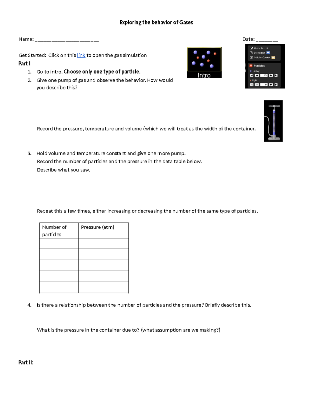 Exploring the behavior of Gases- Phet - Exploring the behavior of Gases ...