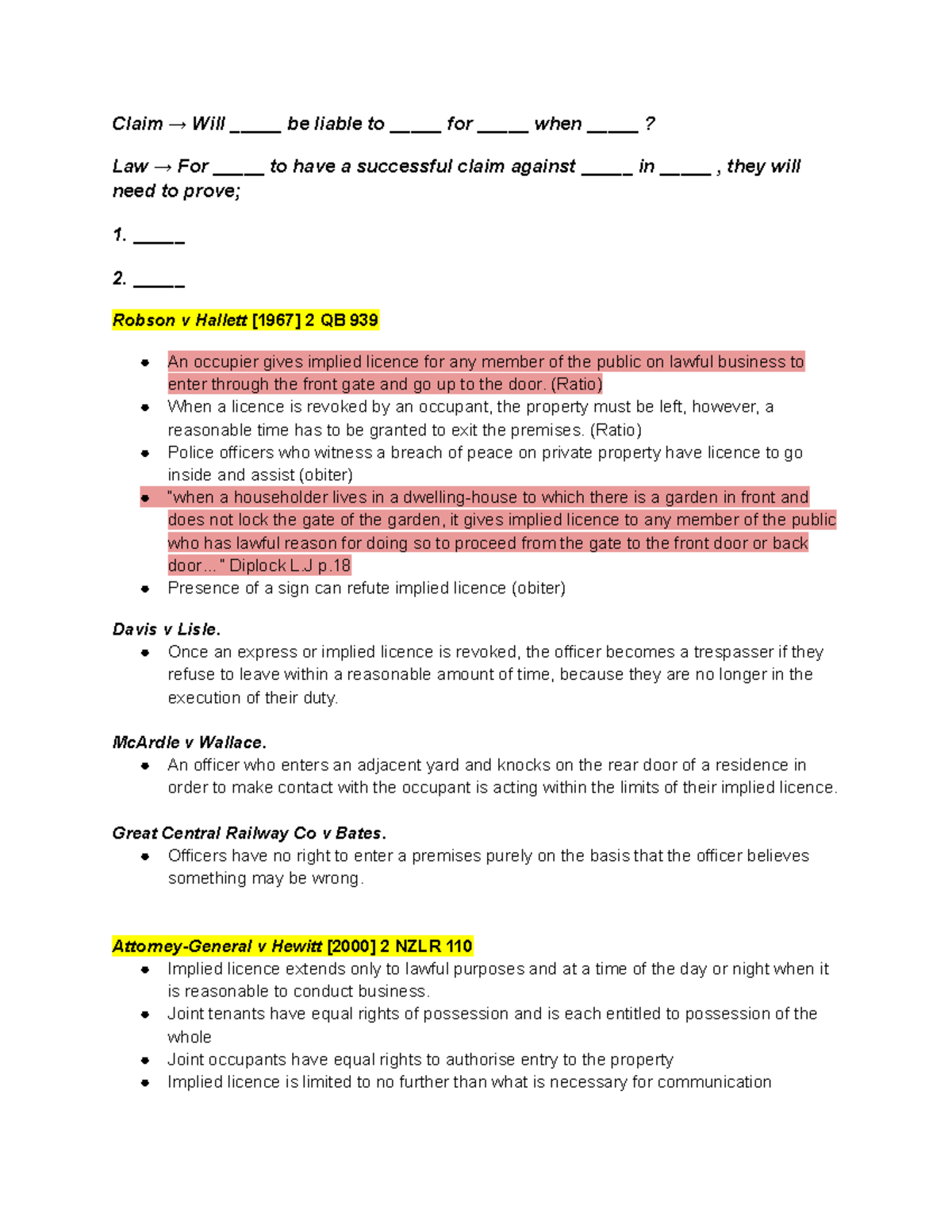 Law Paragraphs - Claim → Will _____ be liable to _____ for _____ when ...