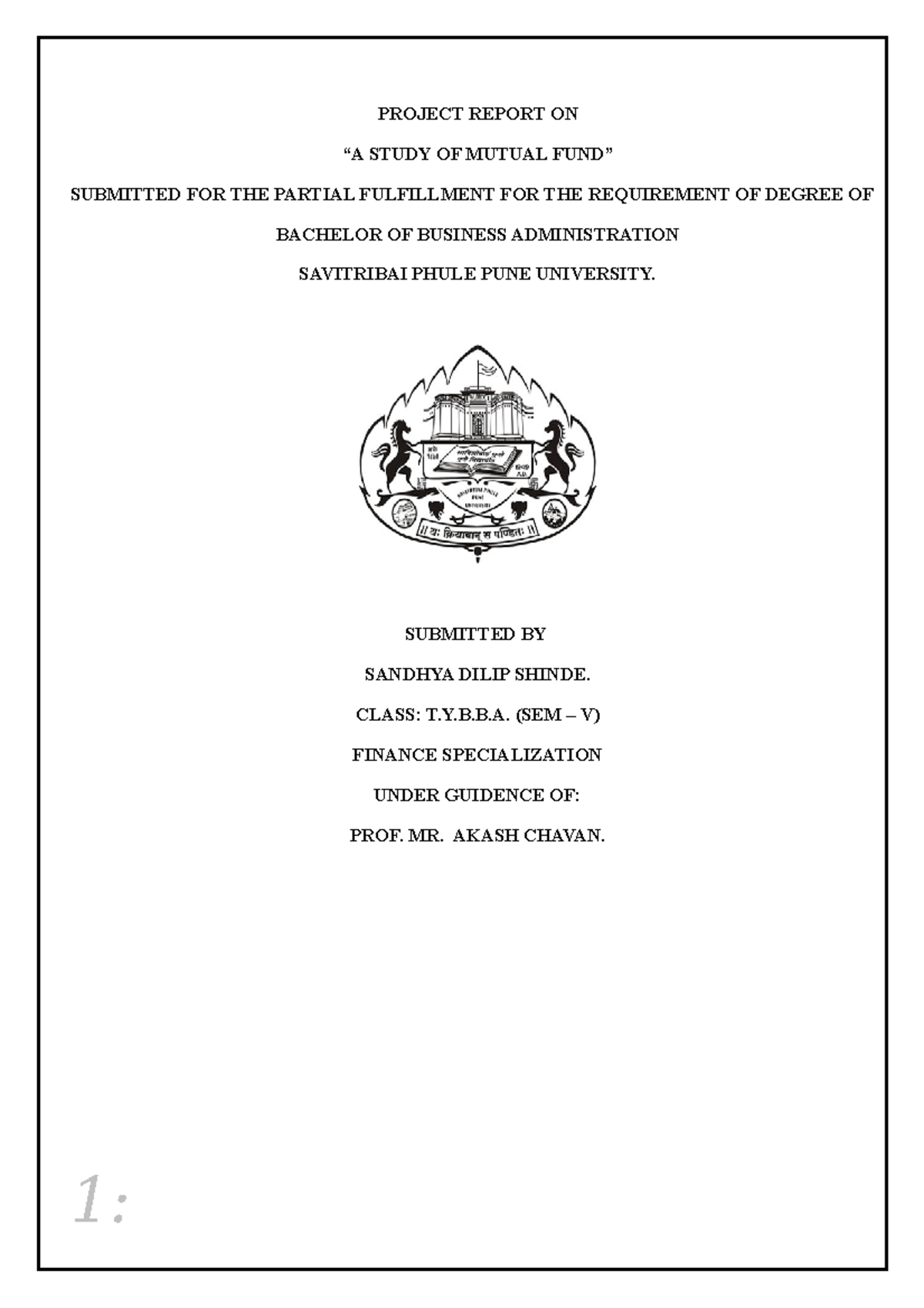 Vth Sem - Project report - PROJECT REPORT ON “A STUDY OF MUTUAL FUND ...