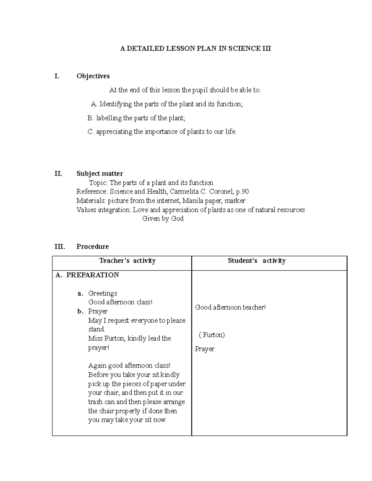 A Detailed Lesson PLAN IN Science III - A DETAILED LESSON PLAN IN ...