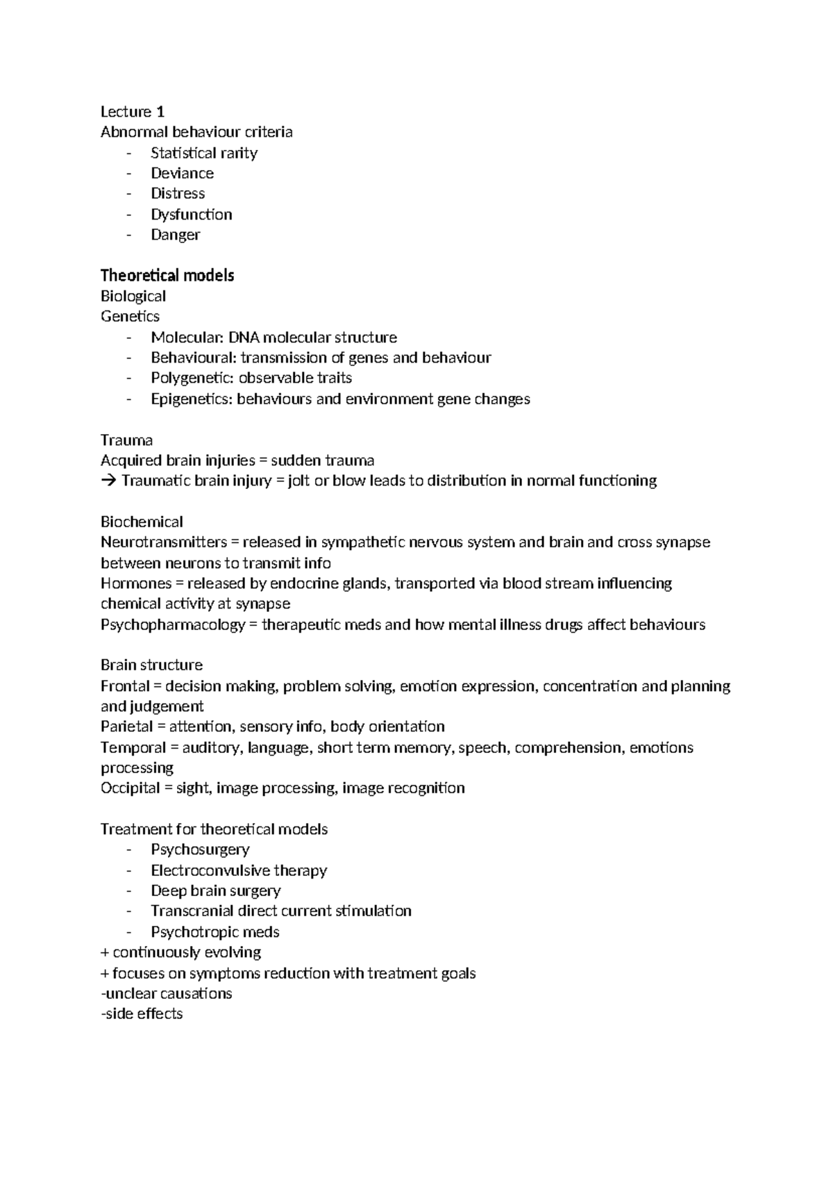Study notes - Lecture 1 Abnormal behaviour criteria - Statistical ...