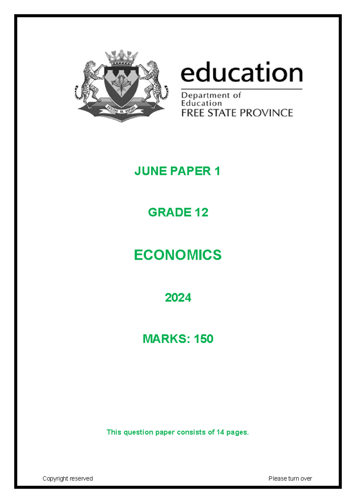 NEW Economics Gr12 QP 2024 (final) - JUNE PAPER 1 GRADE 12 ECONOMICS ...