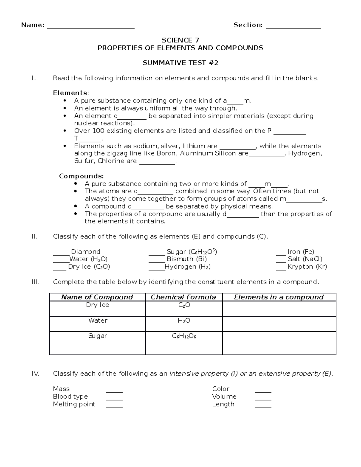 Elements and compounds ST2 a - Name ...