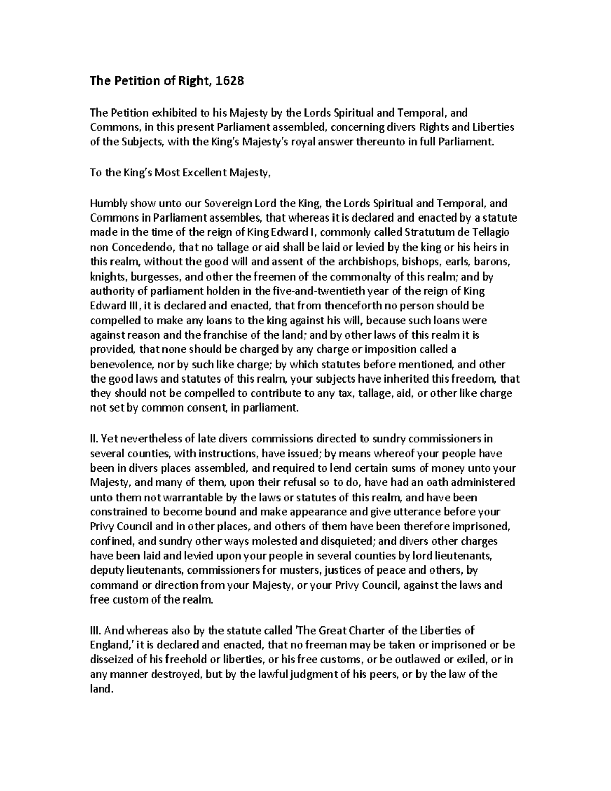 2 The Petition of Right - To the King's Most Excellent Majesty, Humbly ...