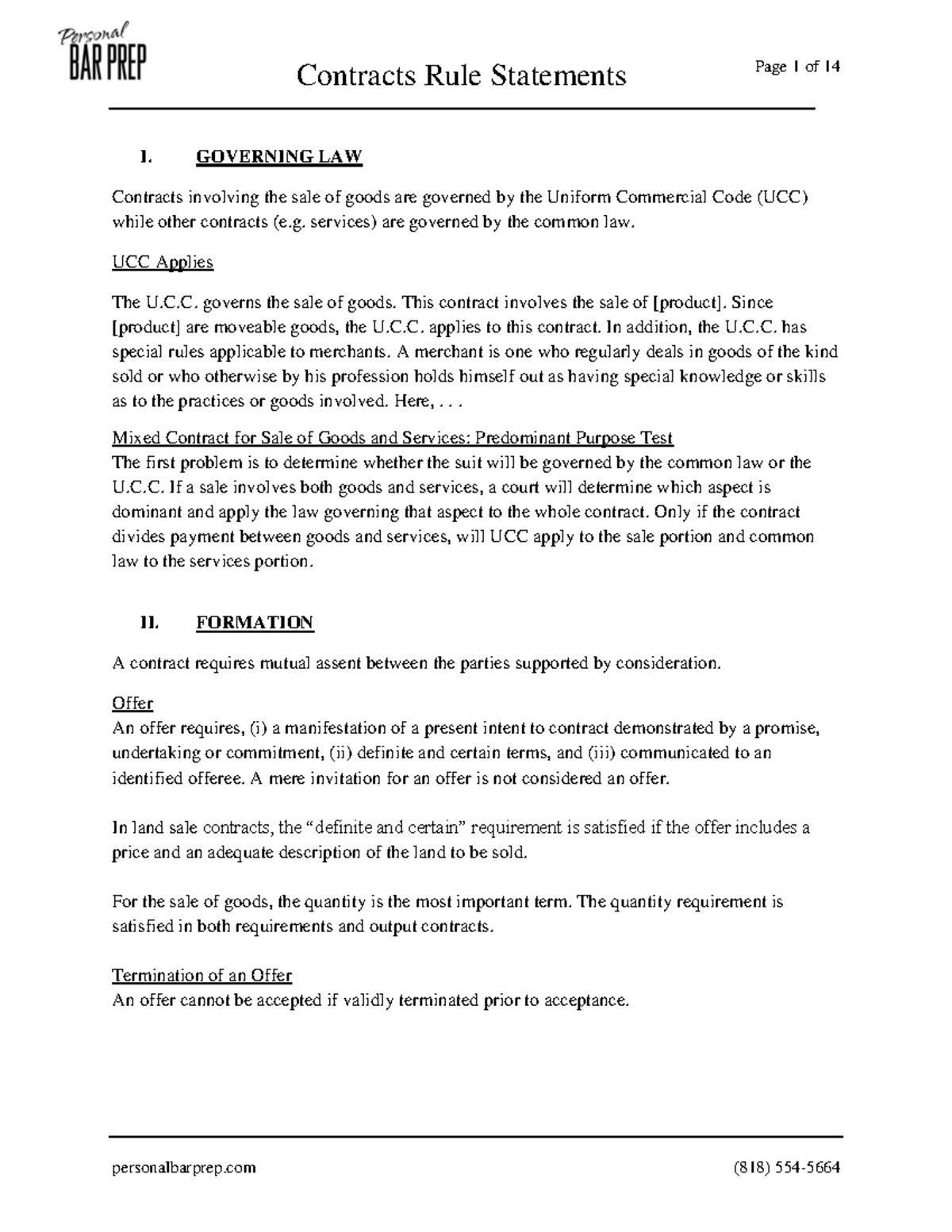 Contracts Rules - n/a - Contracts Rule Statements I. GOVERNING LAW ...