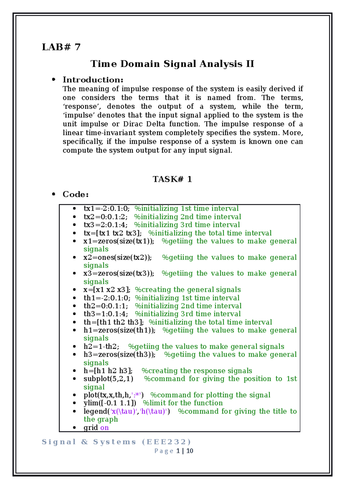 LAB 7 SAS - helpful in lab work - LAB# 7 Time Domain Signal Analysis II Introduction: The ...
