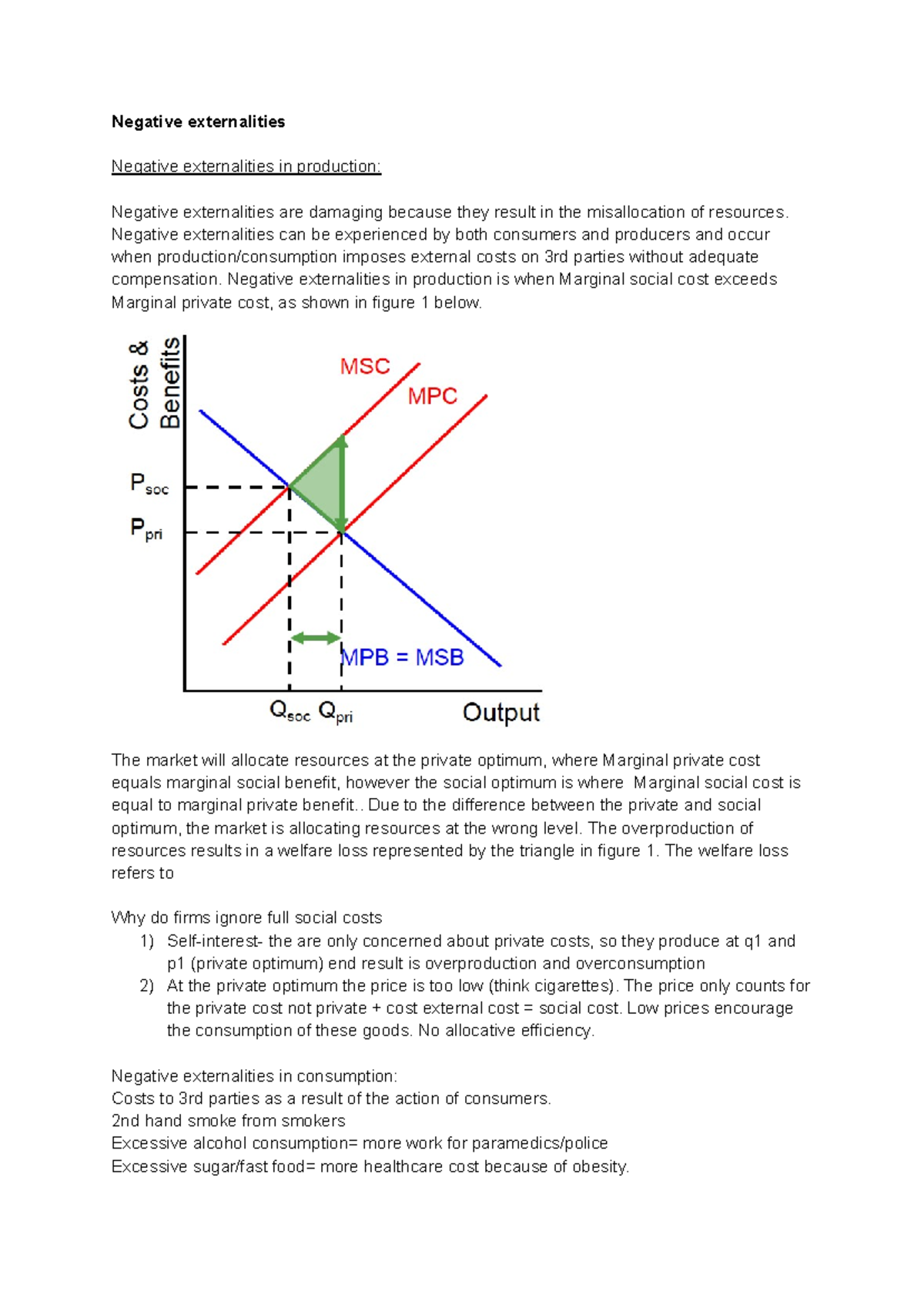 Micro externalities - Negative externalities Negative externalities in production: Negative ...
