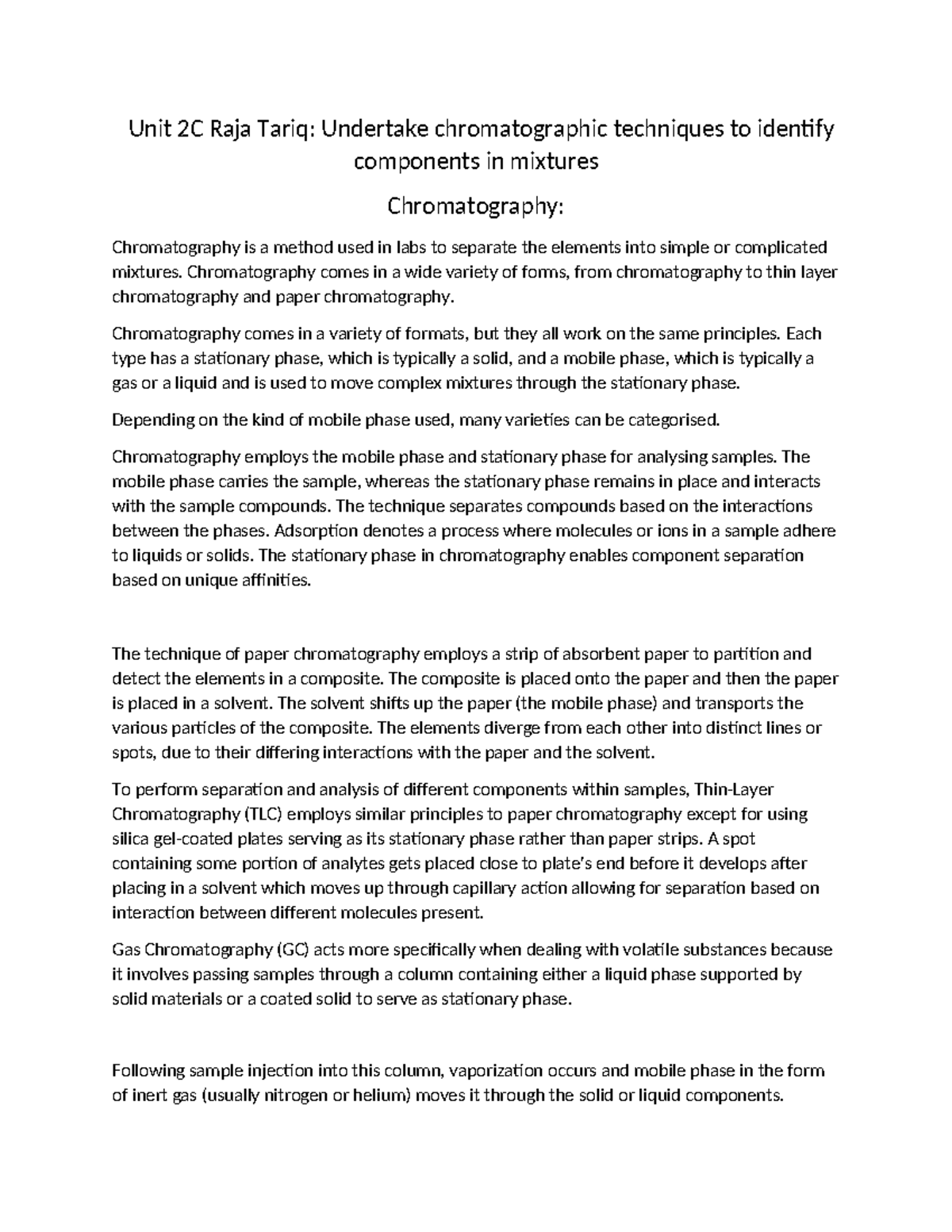 2C Raja - titrations - Unit 2C Raja Tariq: Undertake chromatographic ...