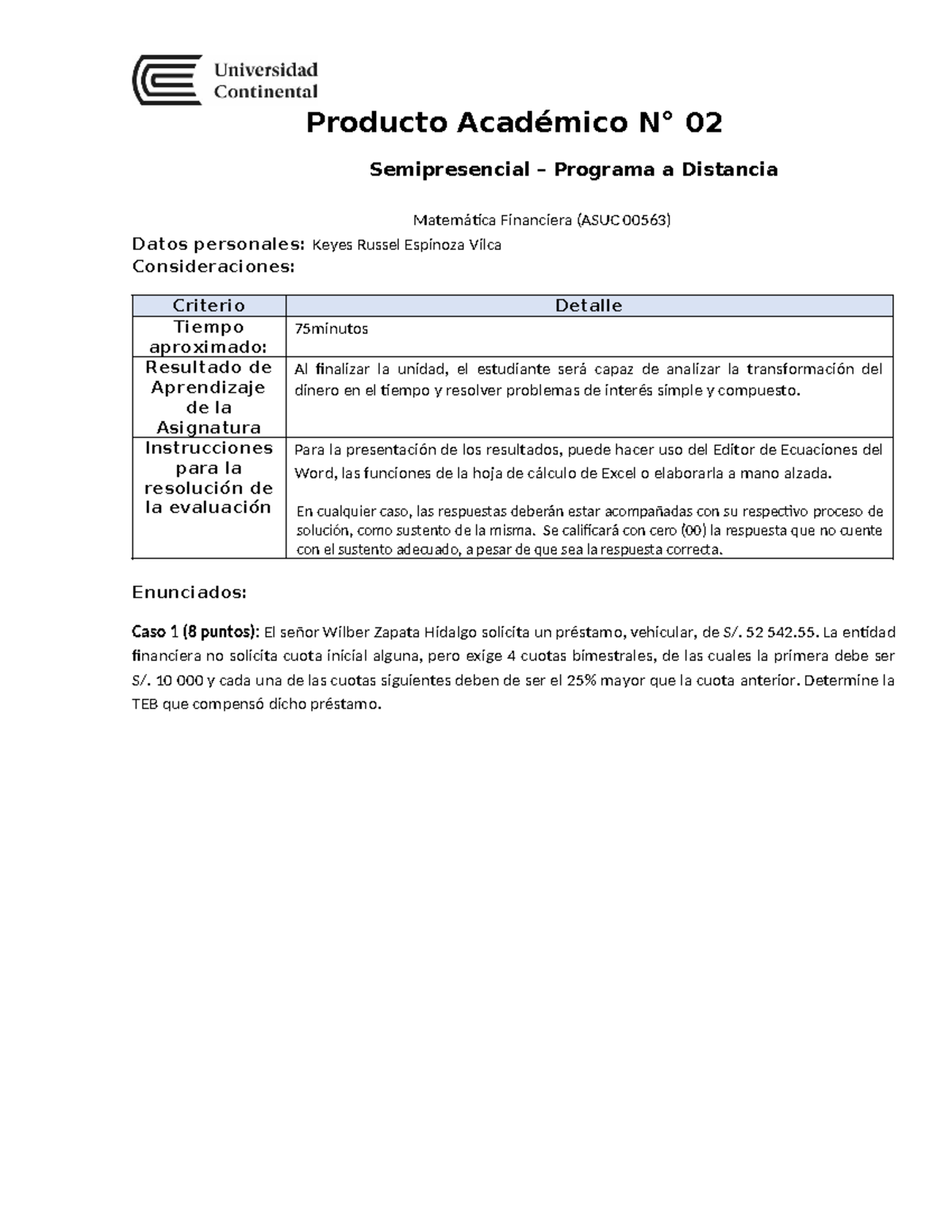 MATE Financ Producto Académico N° 02 - 2P - Producto Académico N° 02 Semipresencial – Programa a ...