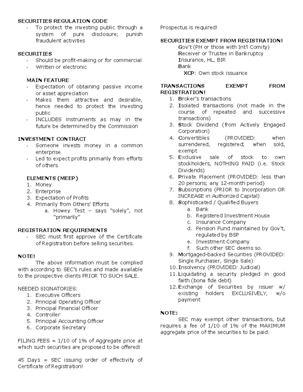 SRC notes - ... - SECURITIES REGULATION CODE To protect the investing ...
