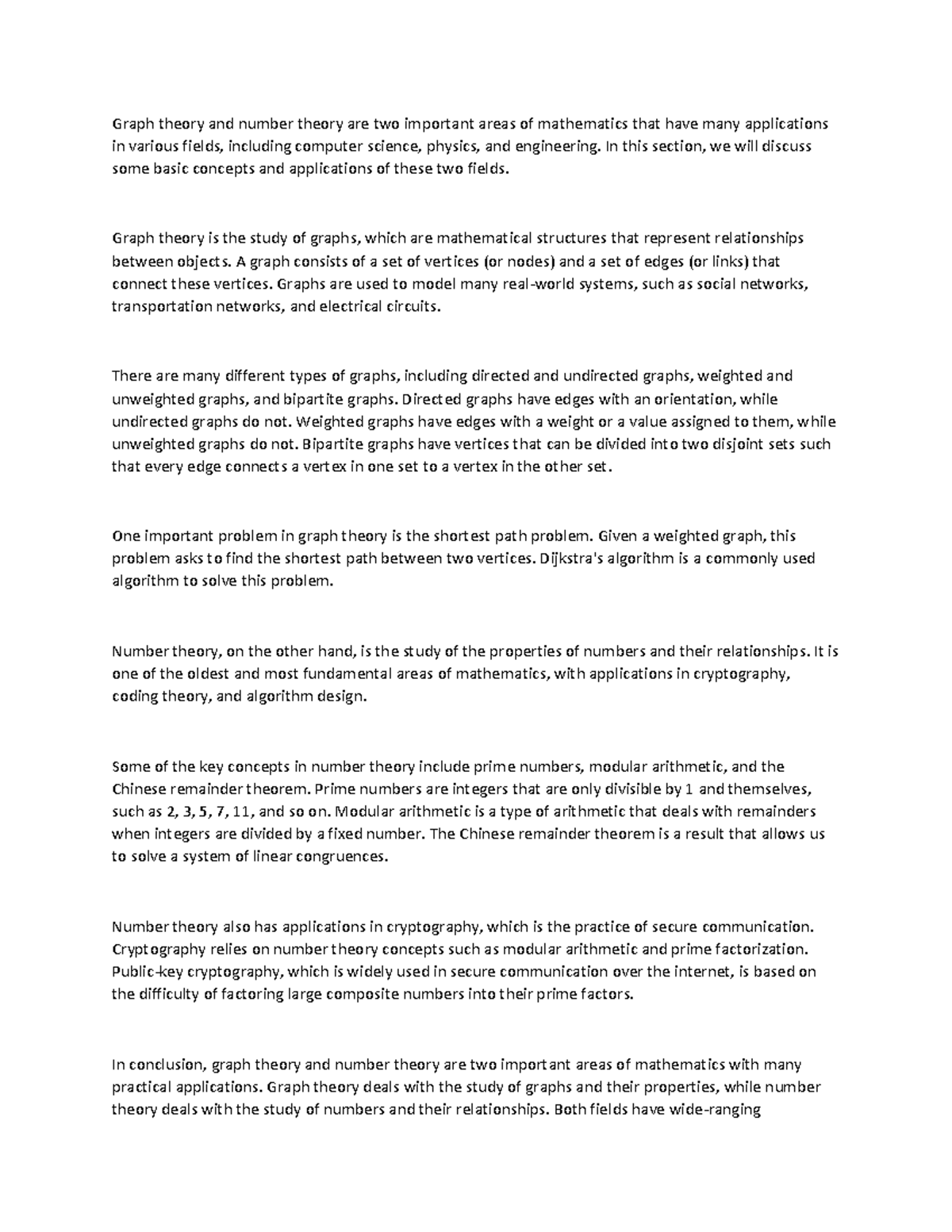 Disc math - Disc math - Graph theory and number theory are two important areas of mathematics ...