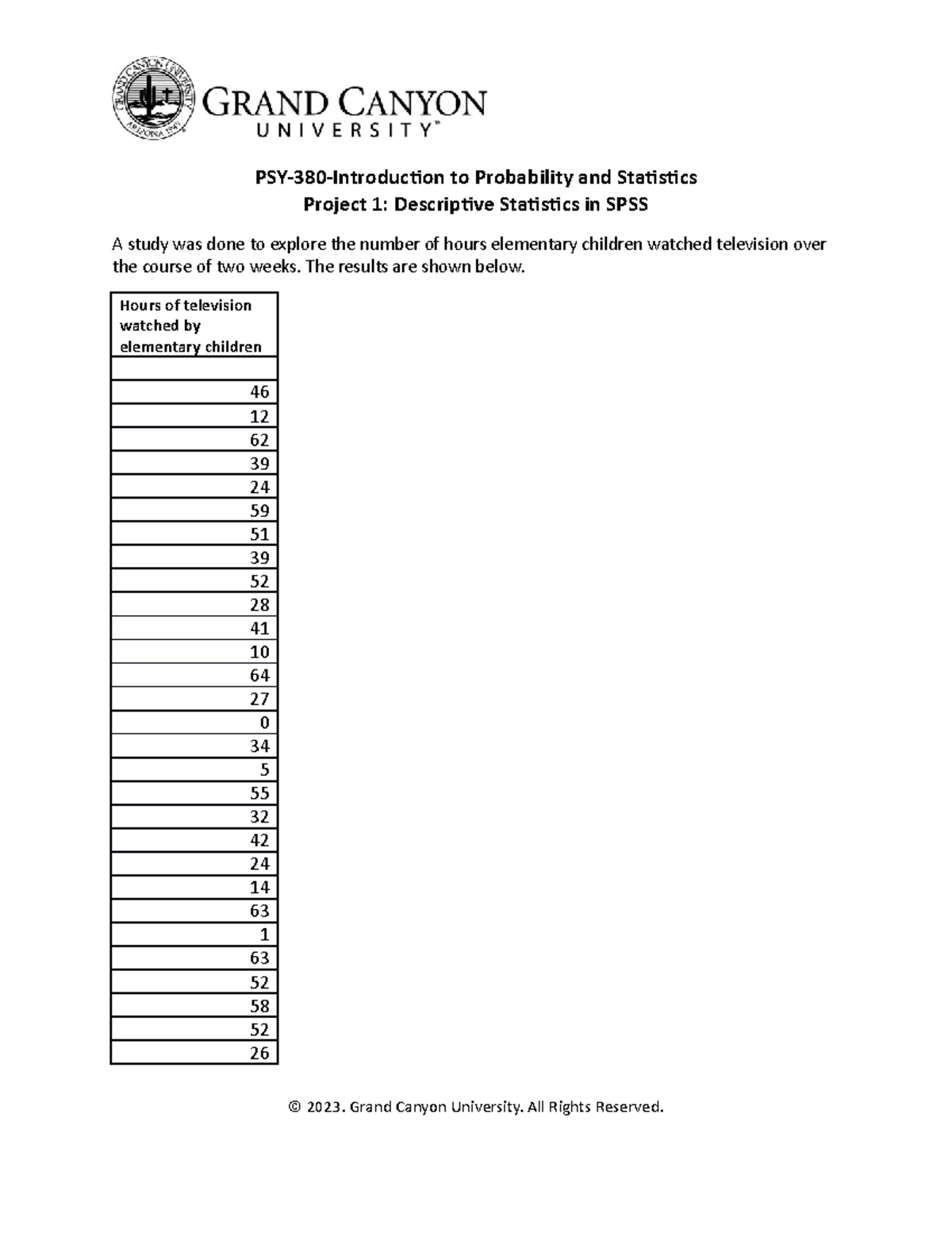 PSY380-Project 1-Descriptive Stats SPSS Week2 - PSY-380-Introduction to ...