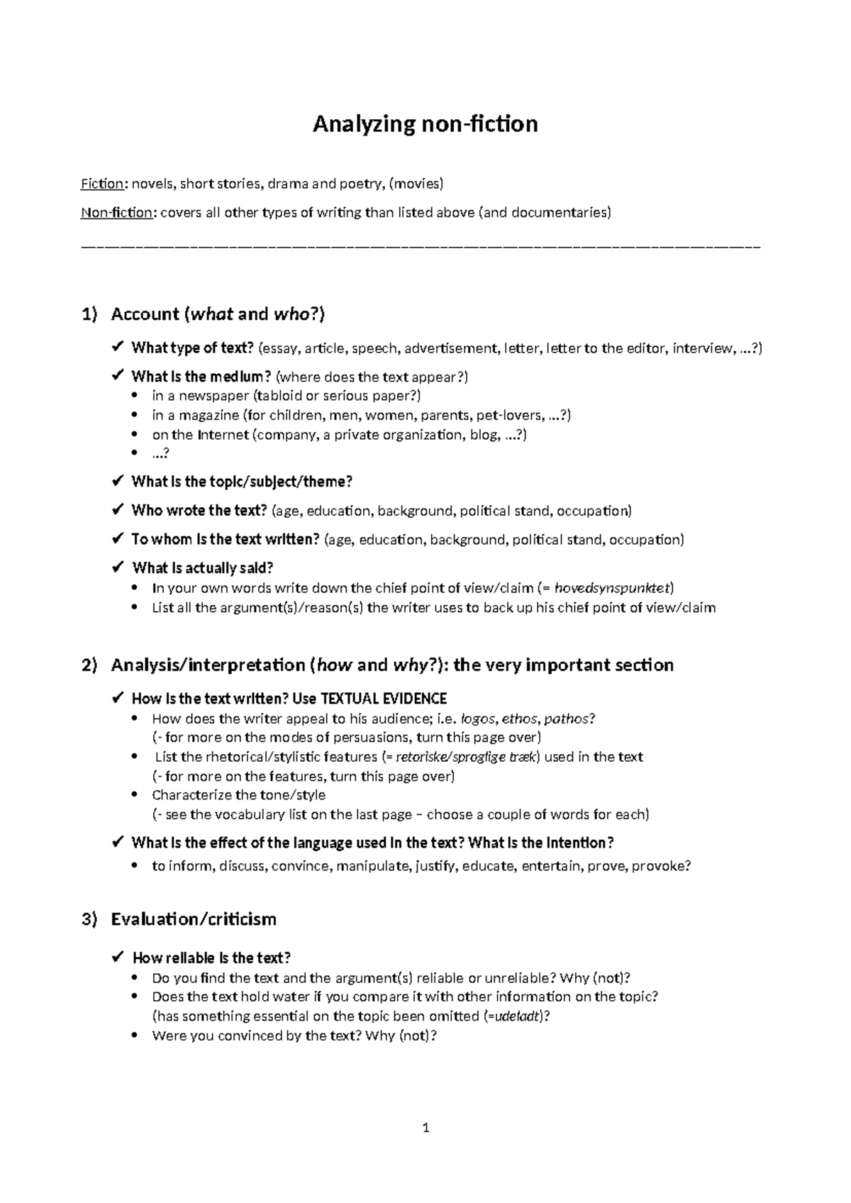 Analyzing non-fiction overview - Analyzing non-fiction Fiction: novels ...
