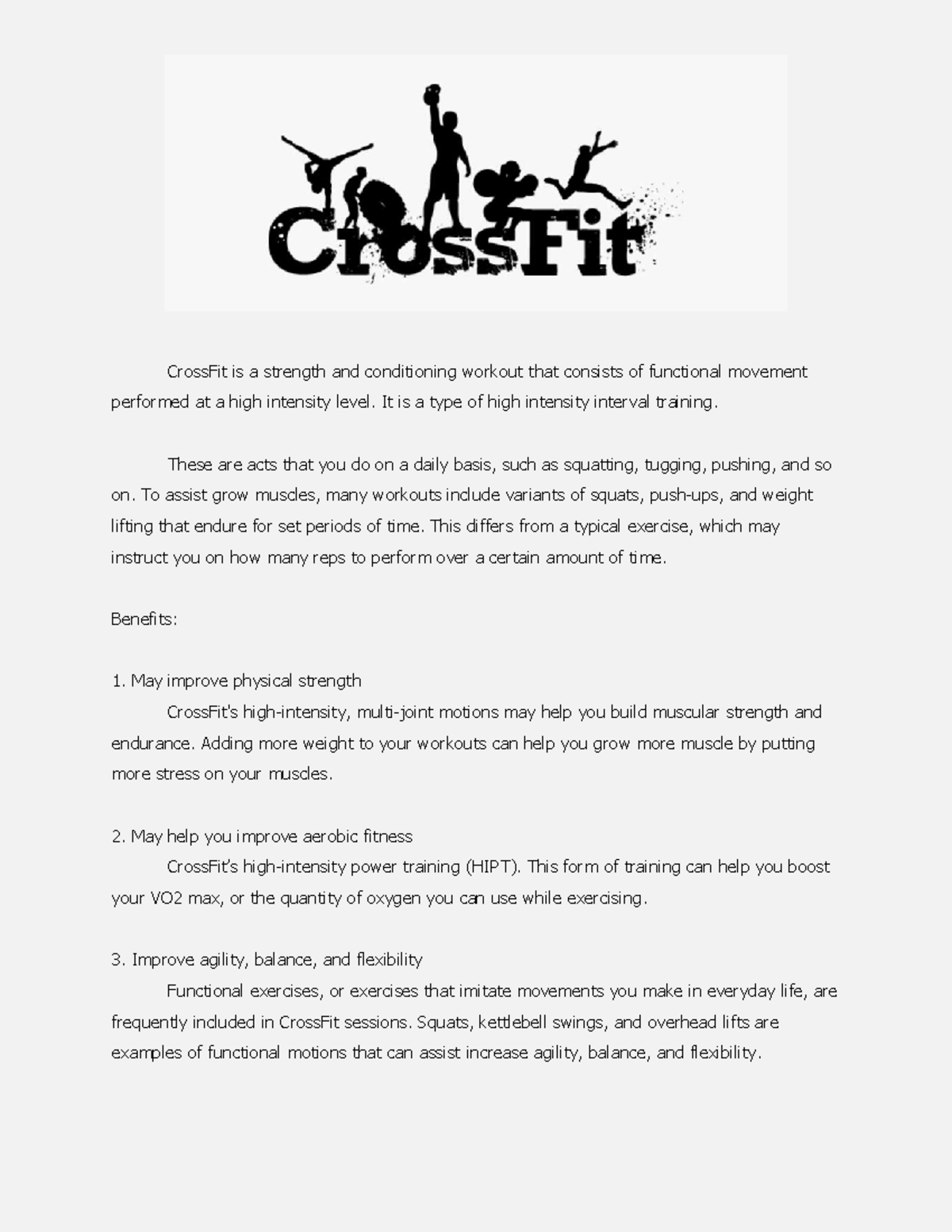 Cross Fit - Pe assignment - CrossFit is a strength and conditioning ...
